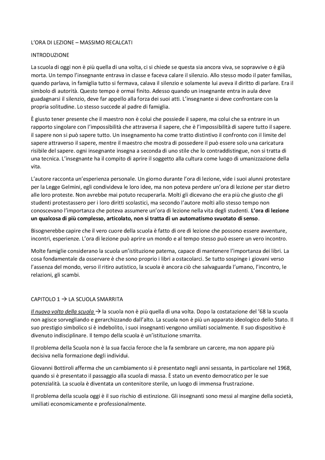 Riassunto Di Lora Di Lezione Di Massimo Recalcati Sintesi Del