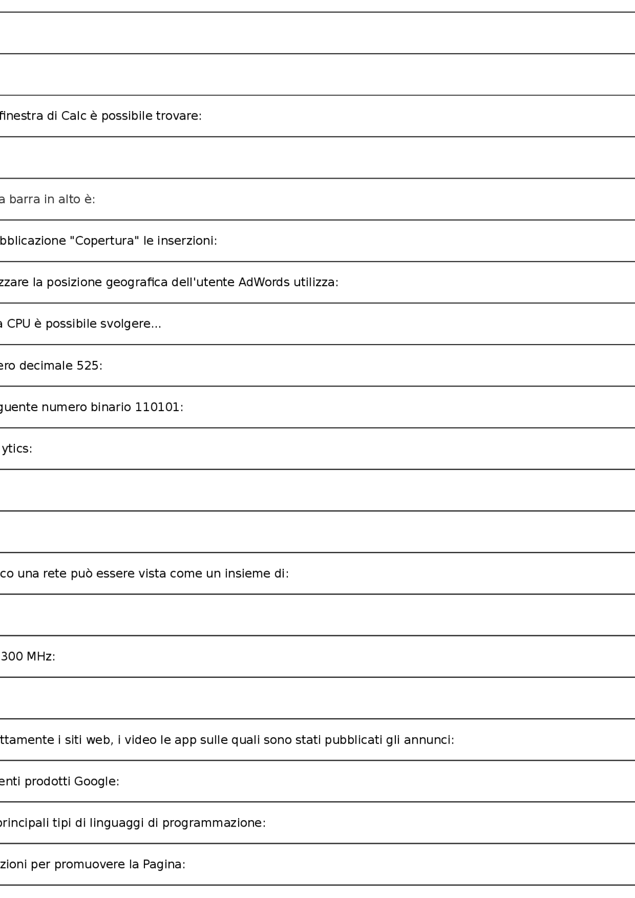 Prova Di Abilita Informatica 0601305inf Docsity