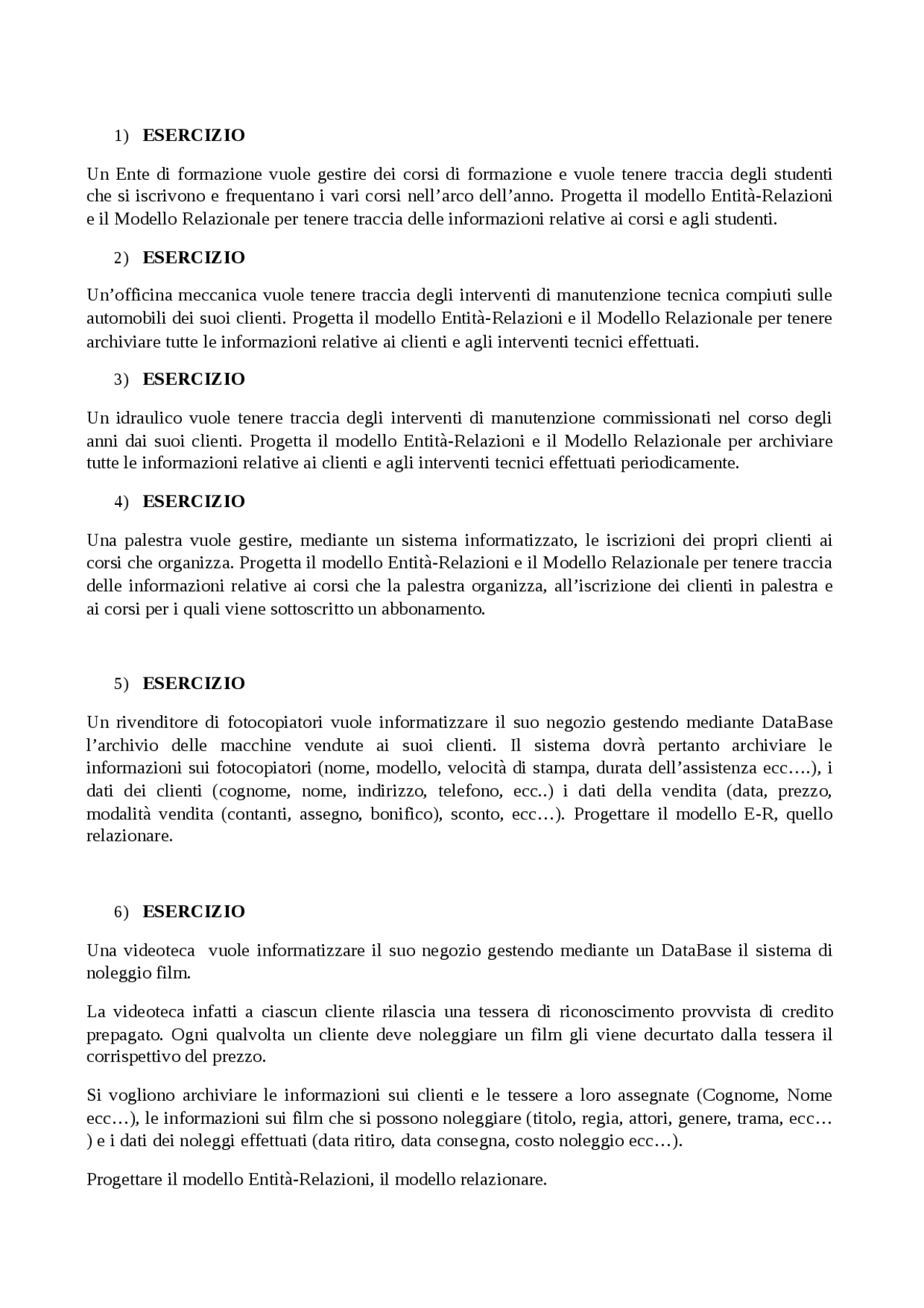 Esercizi Informatica Docsity