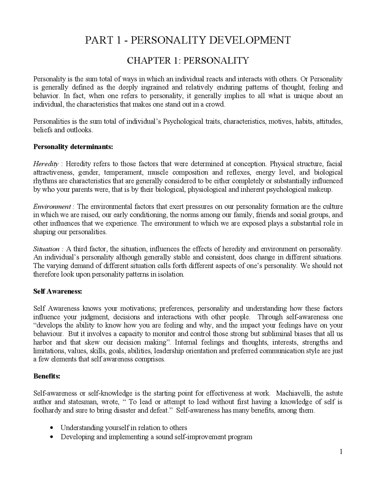 Personality Developmenet Docsity