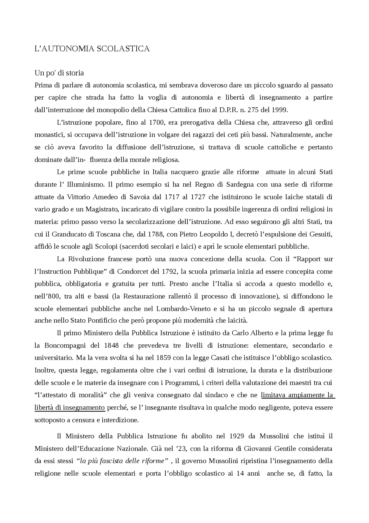 Lautonomia Scolastica Docsity