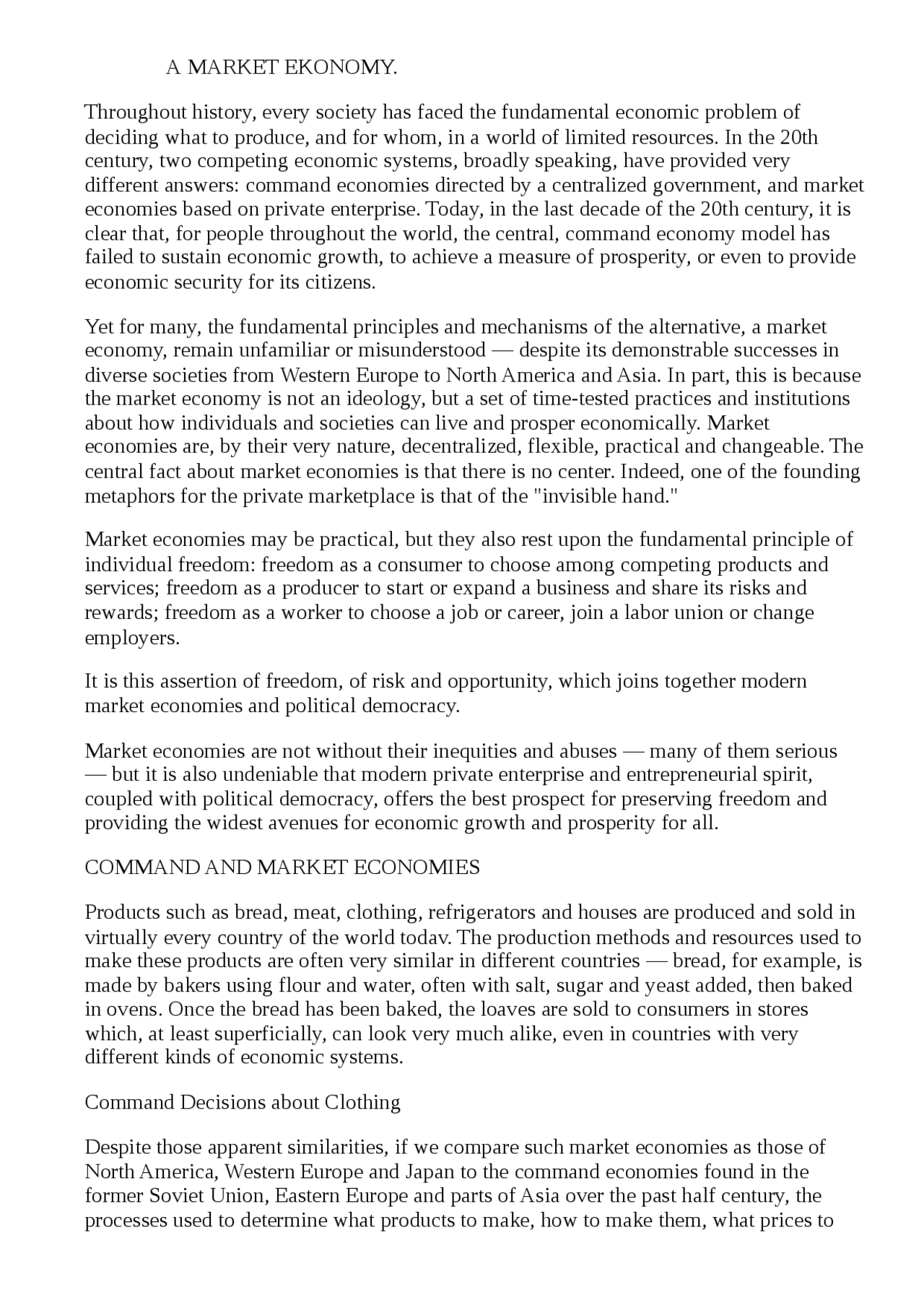 COMMAND AND MARKET ECONOMIES - Docsity