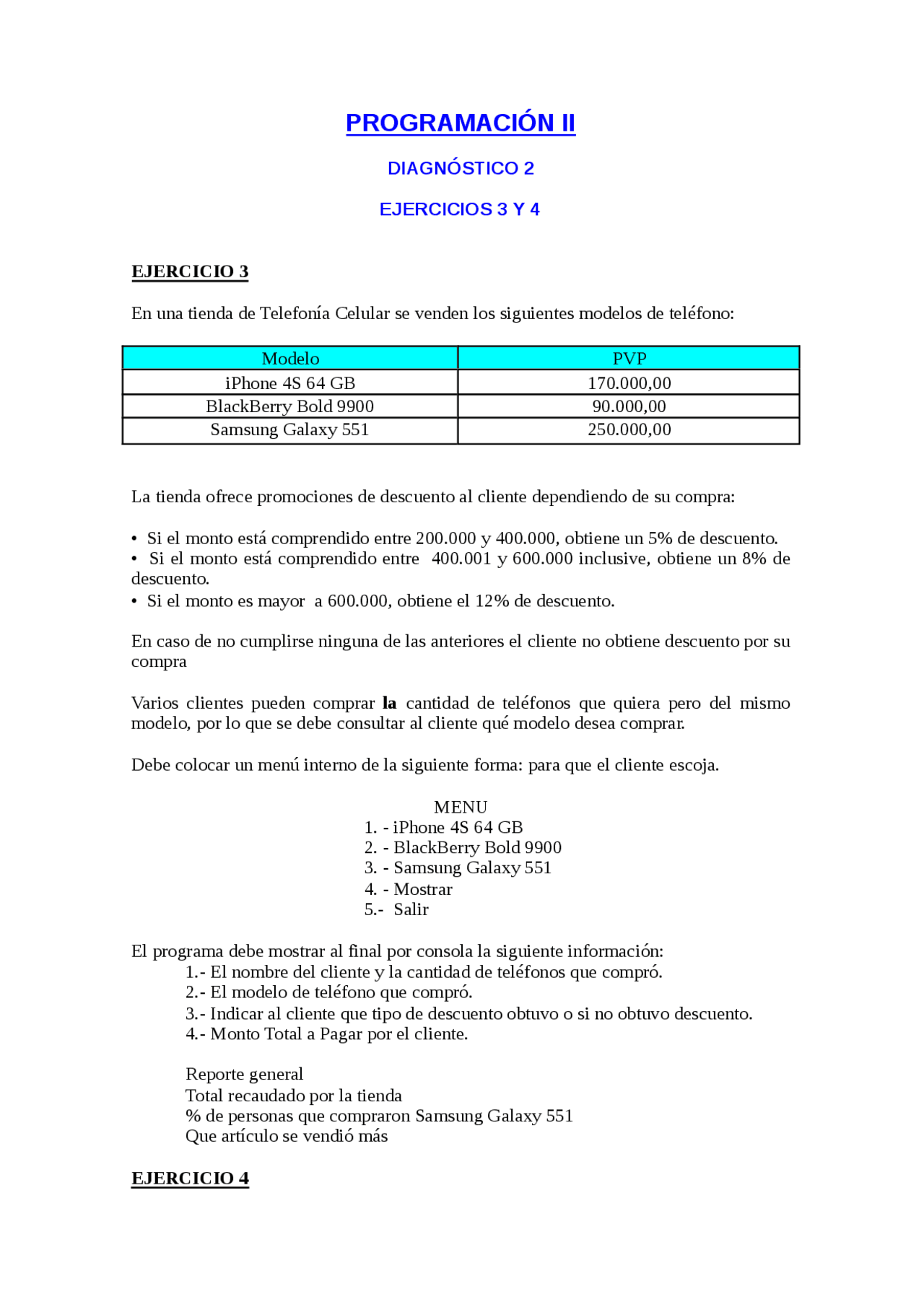 Ejercicios De Programacion Docsity