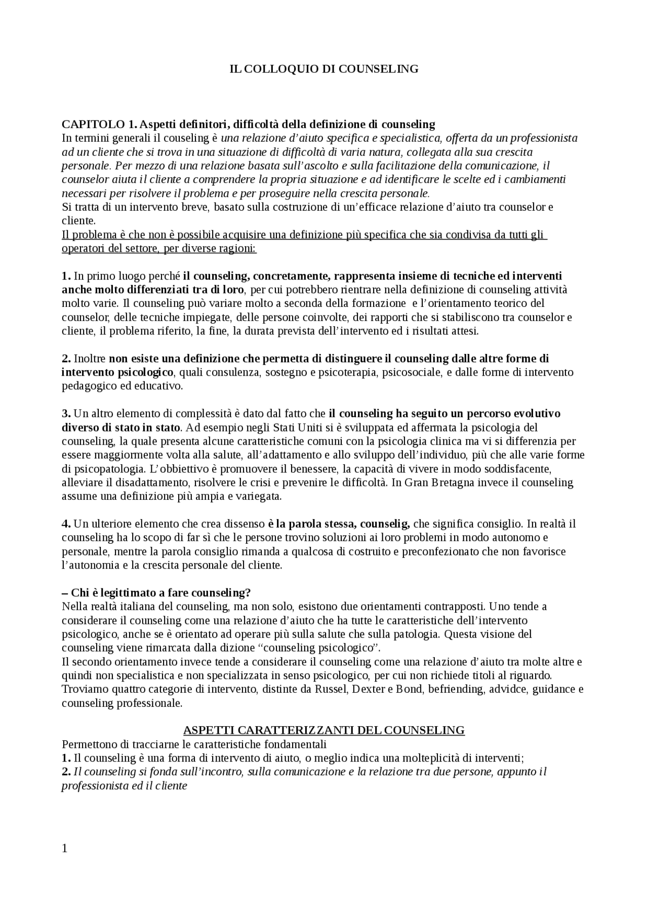 Il Colloquio Di Counseling Vincenzo Calvo Docsity
