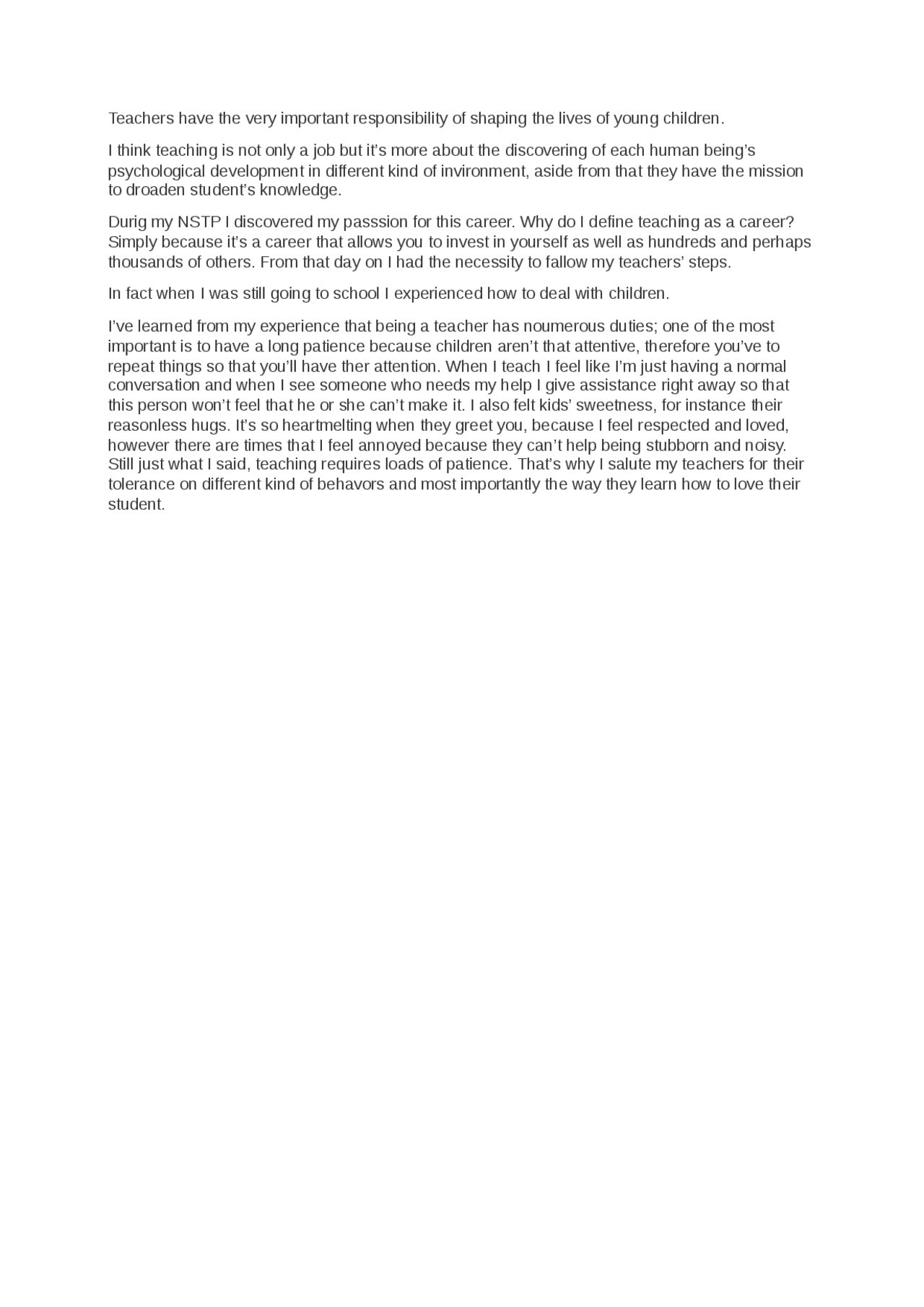 Essay About Teaching Docsity
