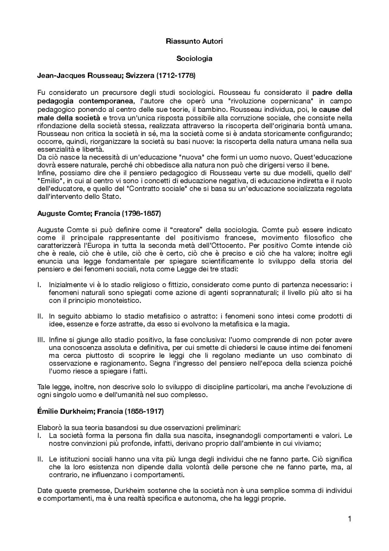 Autori Sociologia Riassunto Appunti Di Scienze Umane Docsity