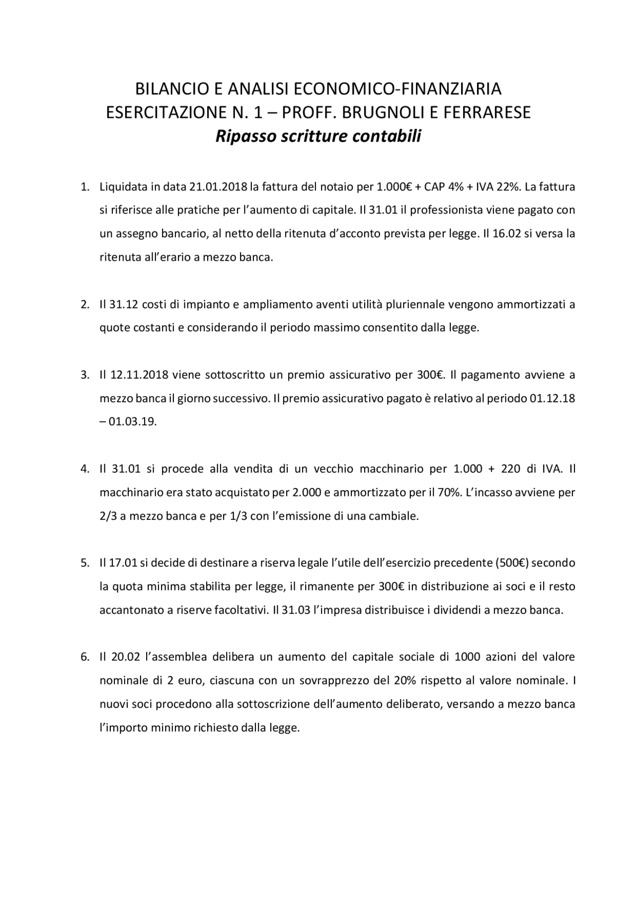 Esercitazione 1 Analisi Di Bilancio Docsity