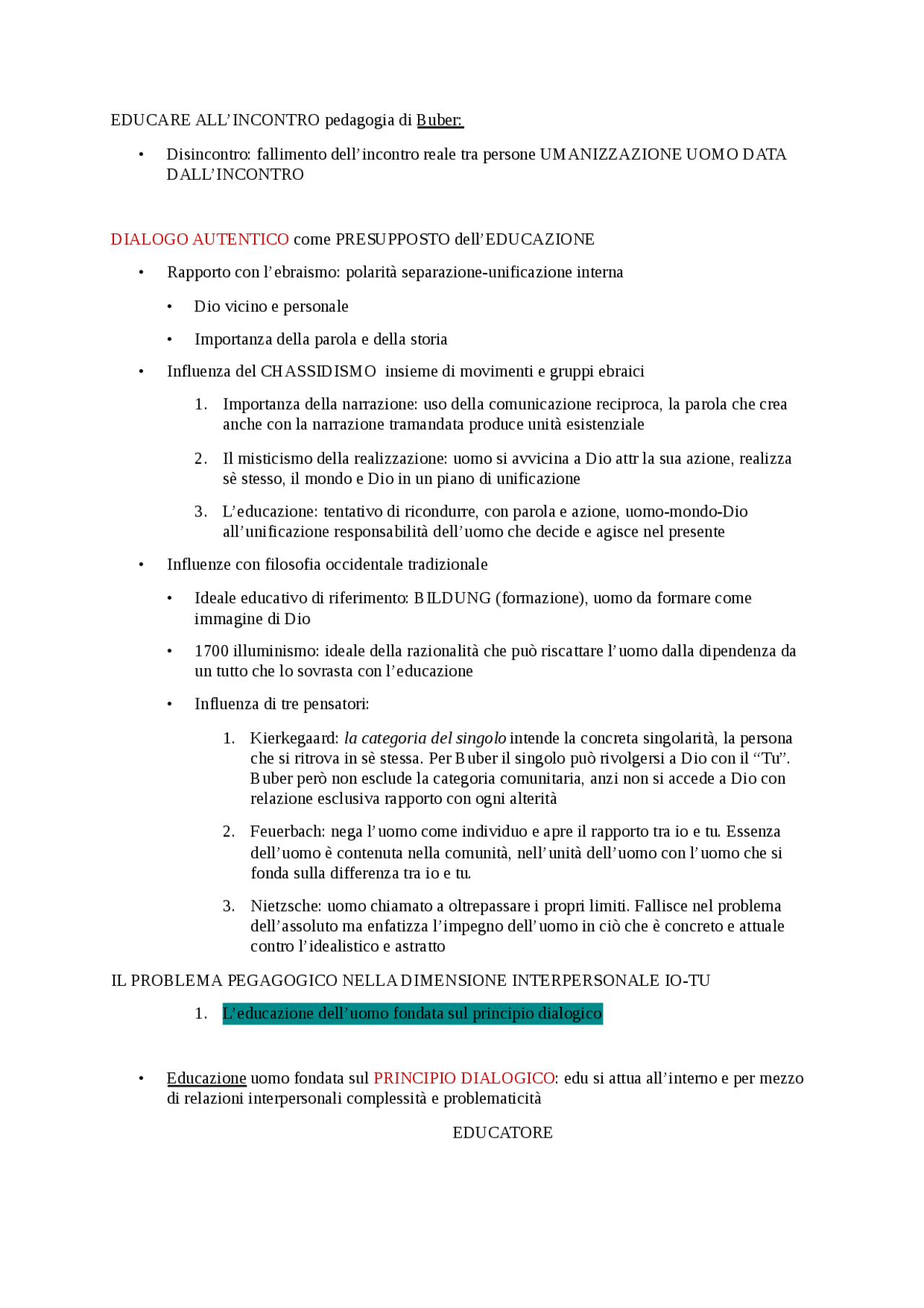 Educare Allincontro Pedagogia Di Buber Docsity