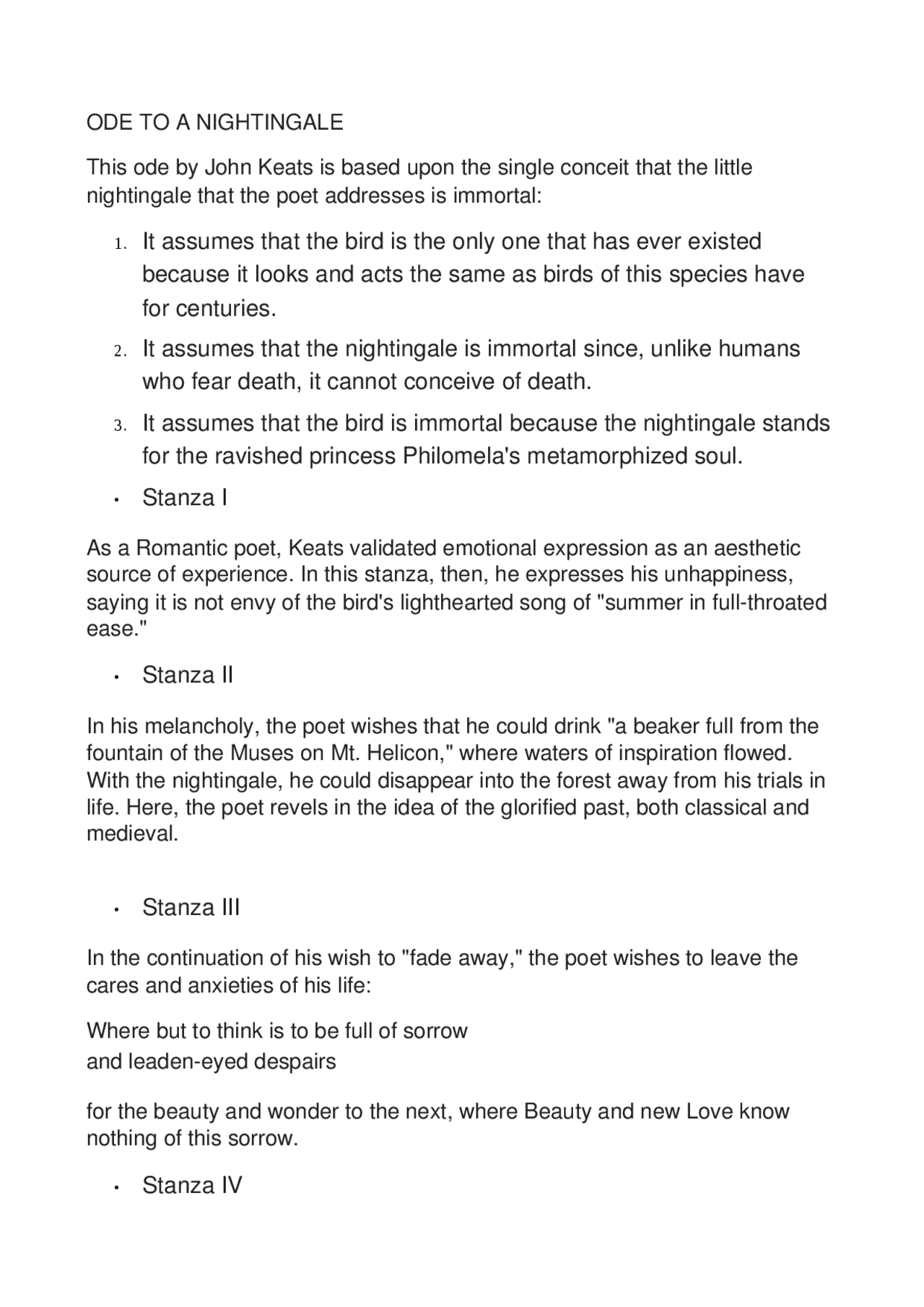 APPUNTI sulla poesia "ODE TO A NIGHTINGALE" by John Keats - Docsity