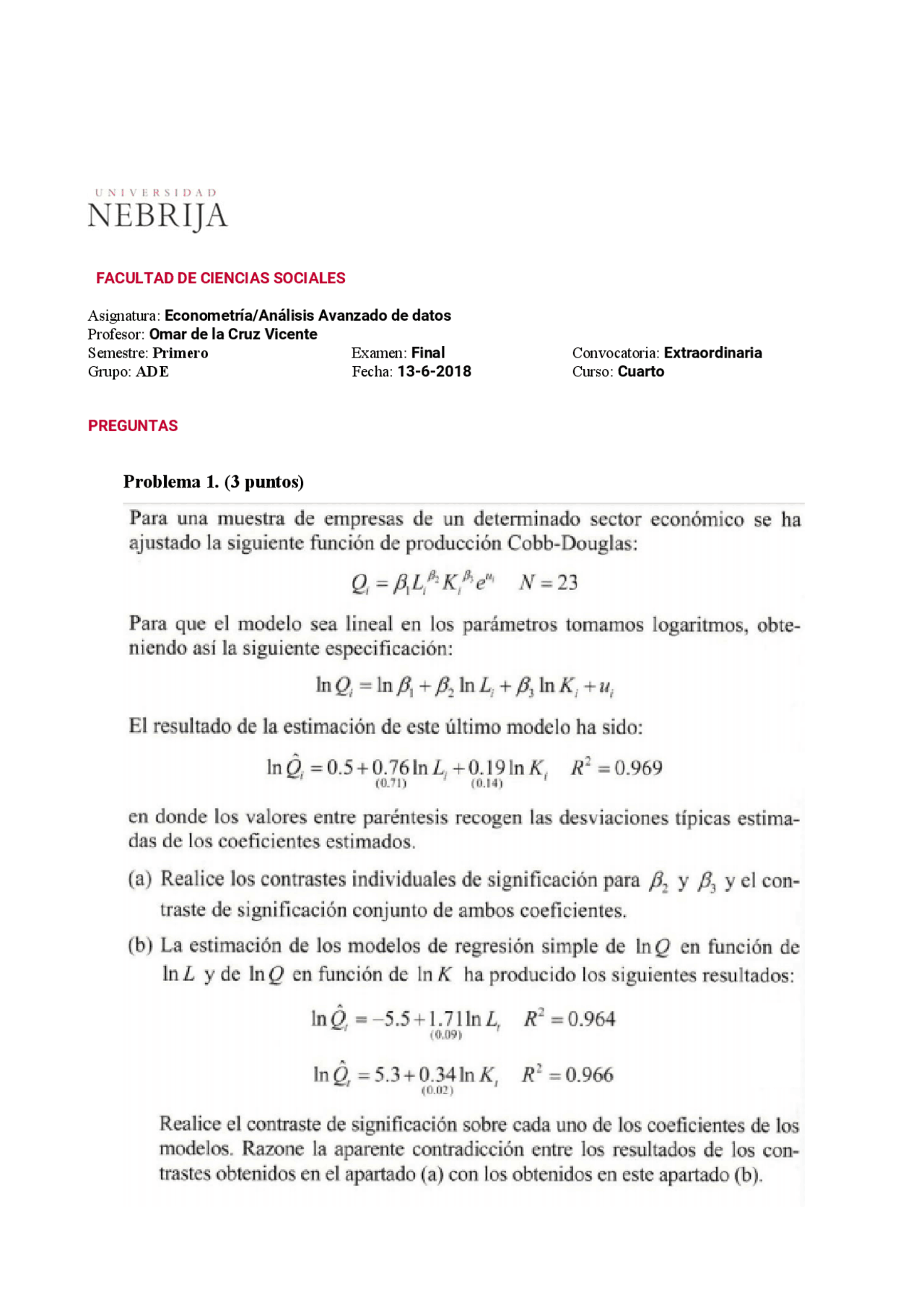 Examen econometria 2018 - Docsity