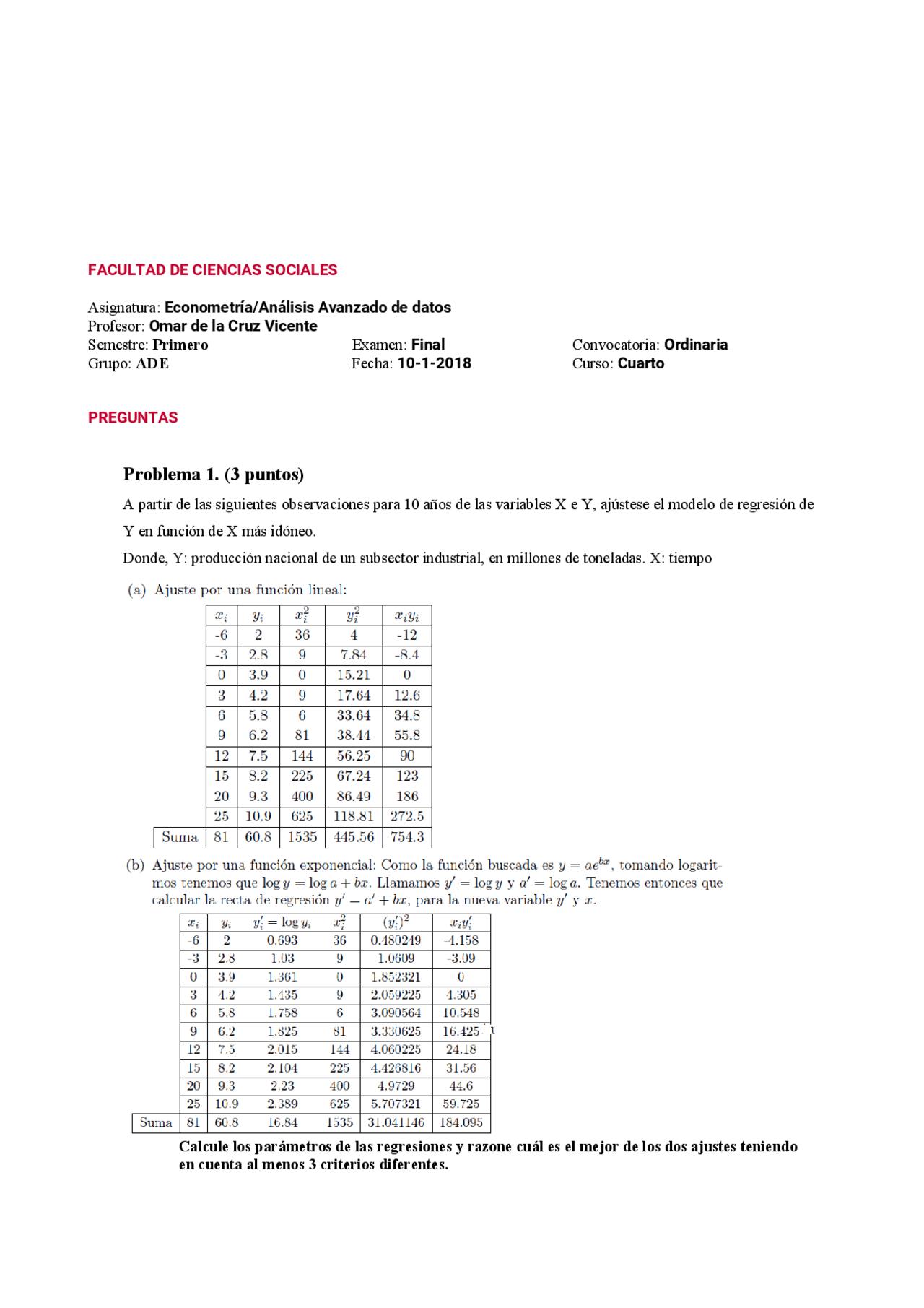 Examen econometria 2018 - Docsity