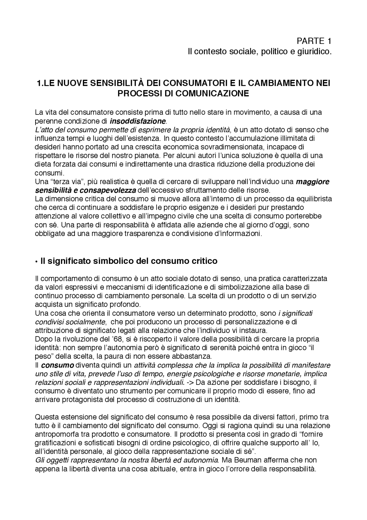 Consumo Critico Comunicazione E Alimentazione Docsity