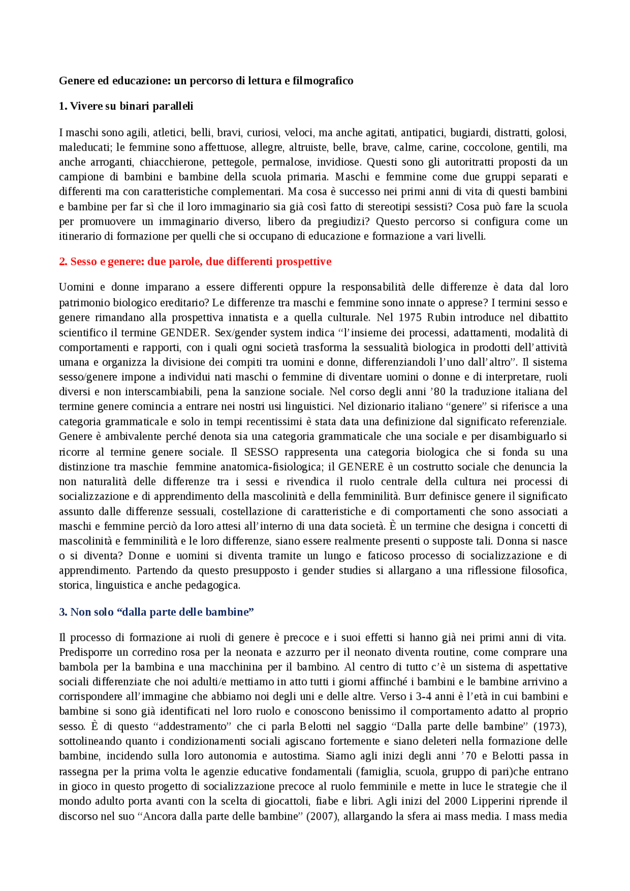 Genere Ed Educazione Docsity