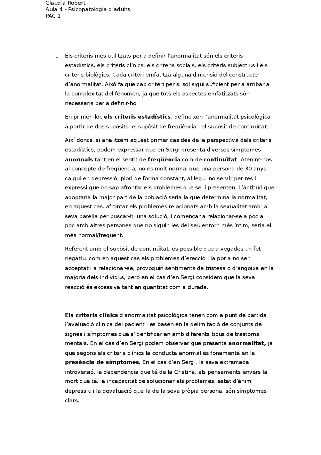 Pac 1 Psicopatologiaadults Ejercicios De Psicopatología Docsity