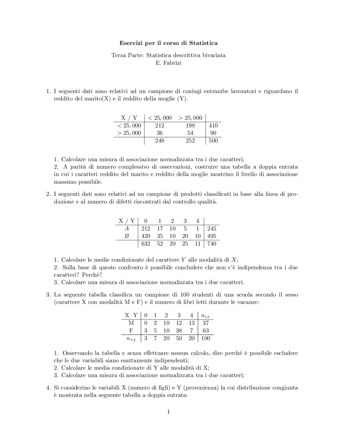 Esercizi Di Statistica Docsity