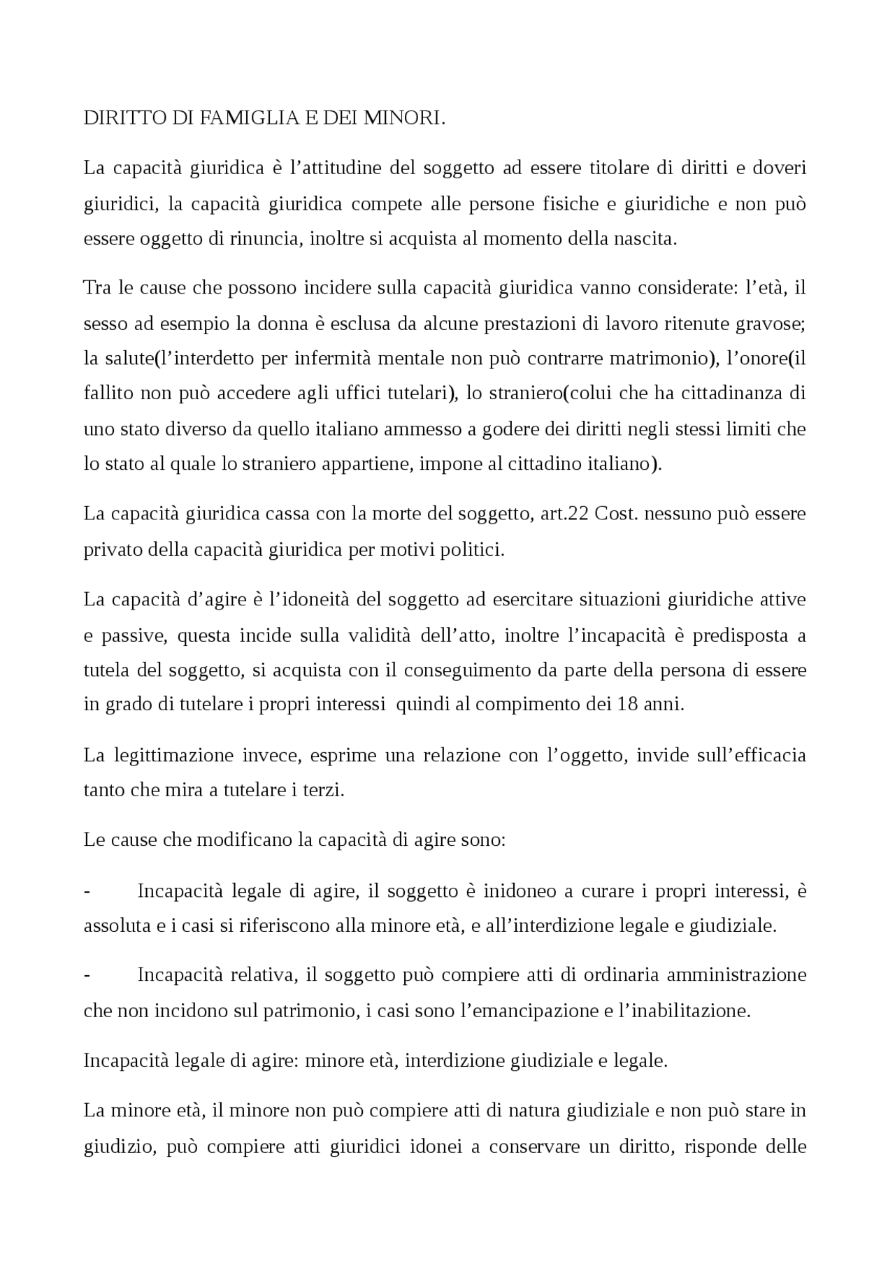 Diritto Di Famiglia E Dei Minori Docsity