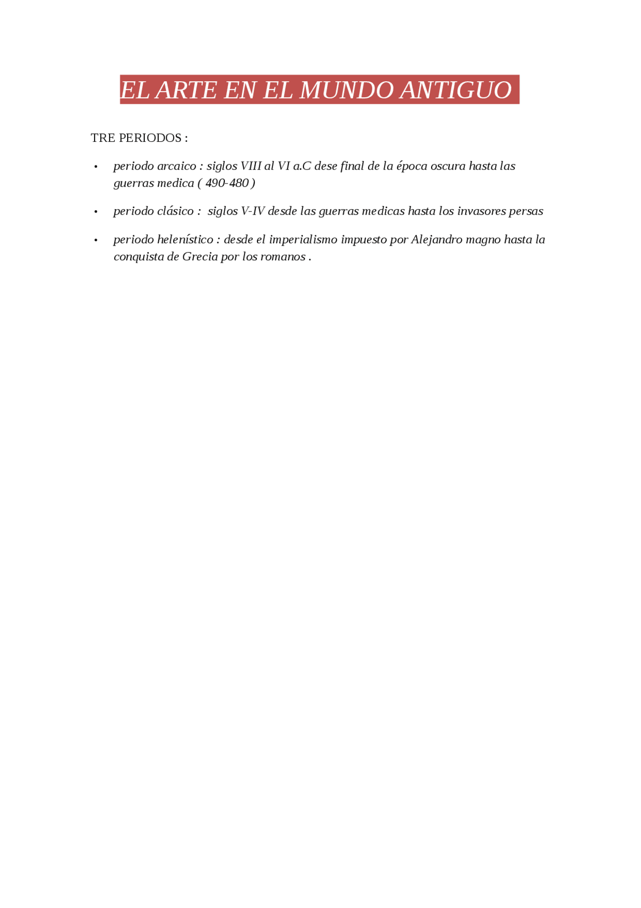 Arte en el mundo antiguo - Docsity
