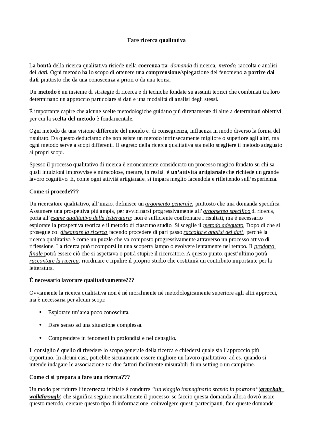 Fare Ricerca Qualitativa Docsity