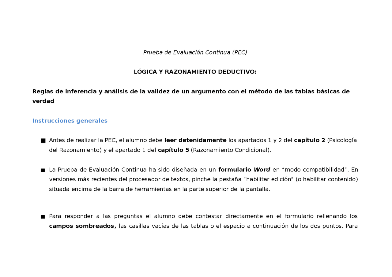 Pec Pensamiento 201718 Ejercicios De Psicología Docsity