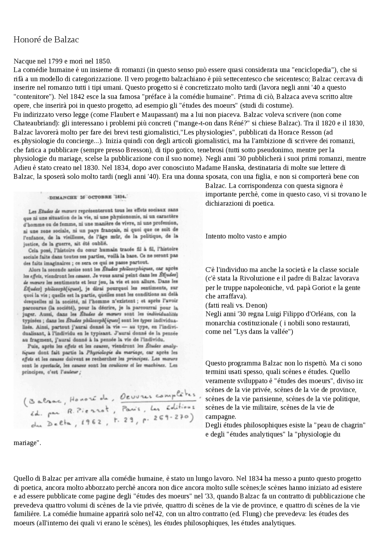 Letteratura Francese 2 Balzac Unimi Aa 20162017 Docsity