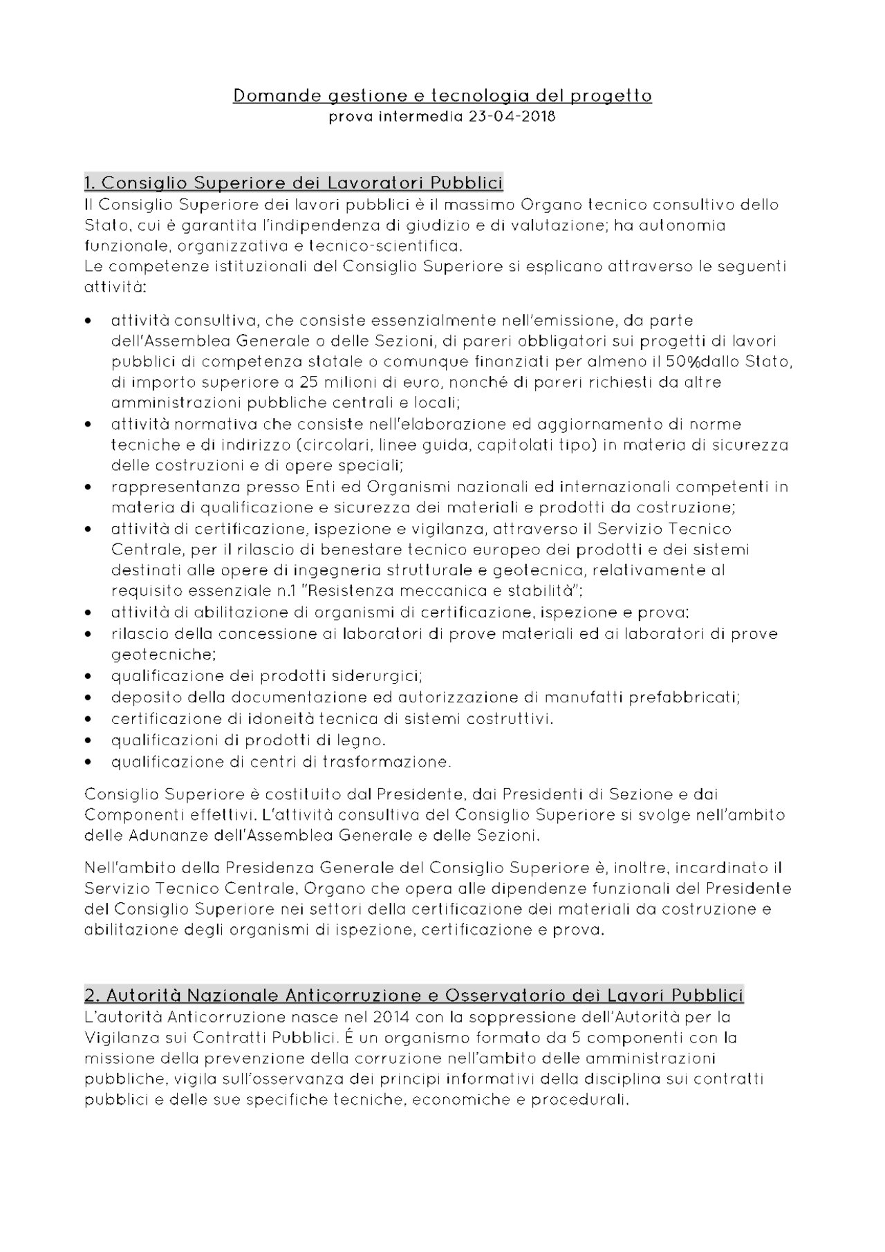 Prima Parte Delle Risposte Domande Gestione Del Progetto Docsity