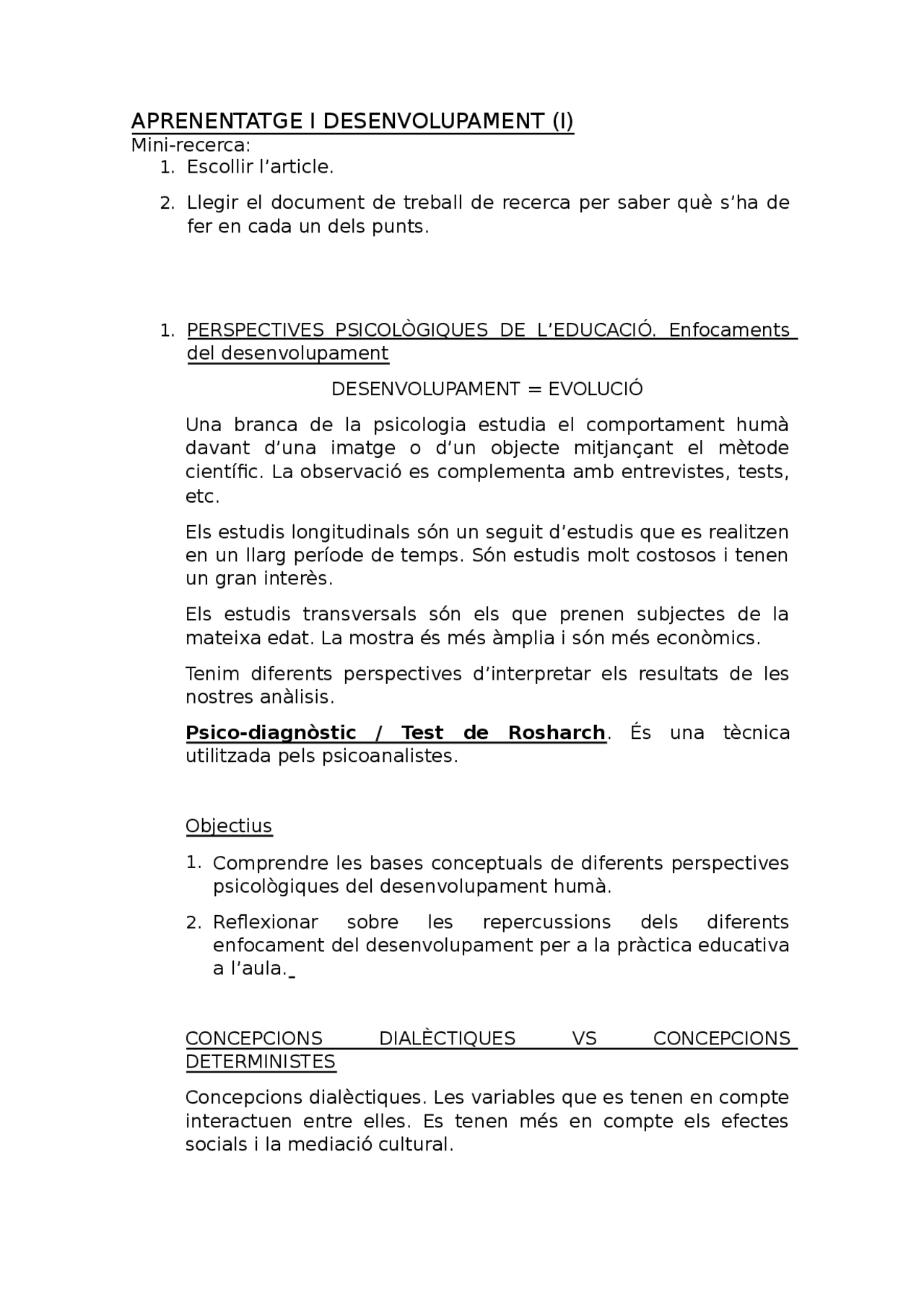 Apunts Aprenentatge I Desenvolupament I Docsity