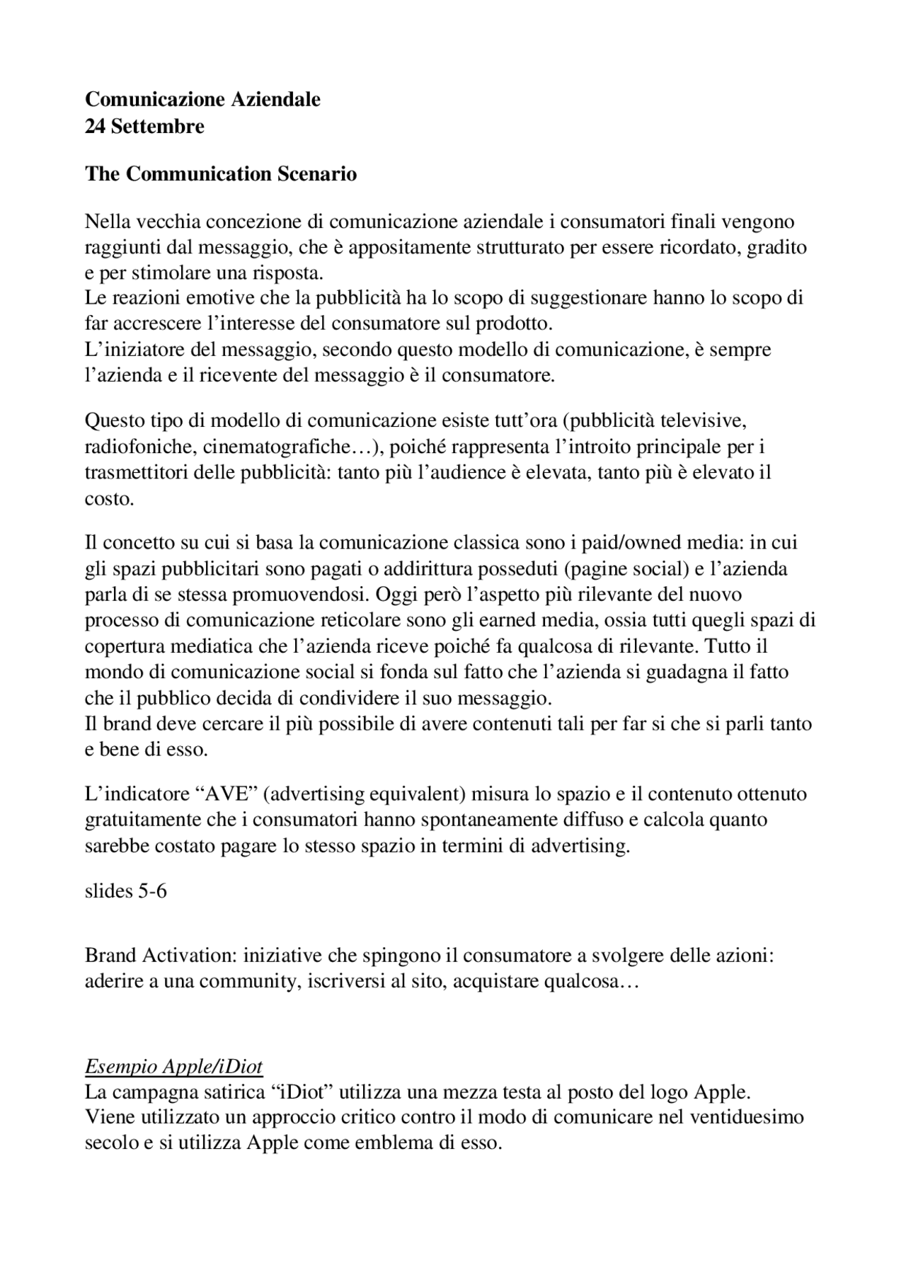 Etca Gambetti The Communication Scenario Docsity