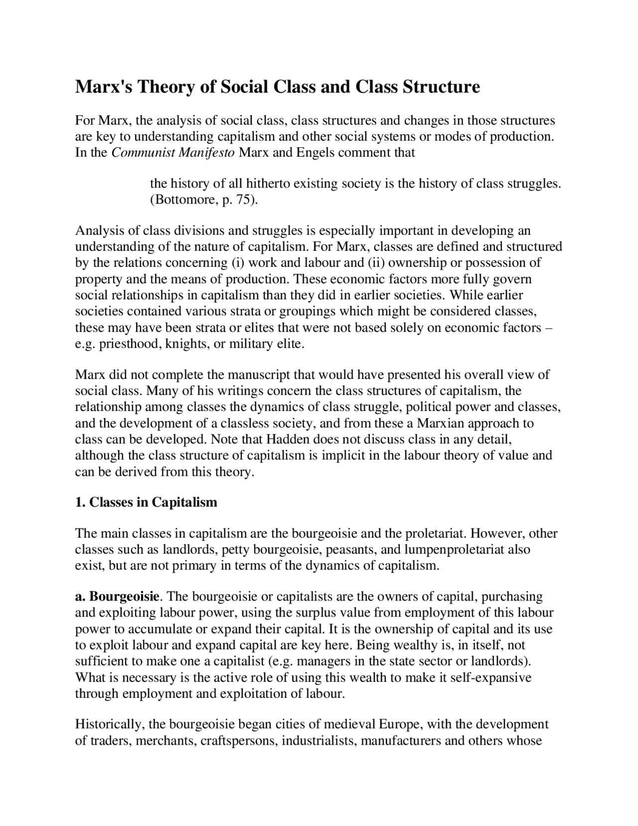 Marxist Theory On Classes In Europe Docsity