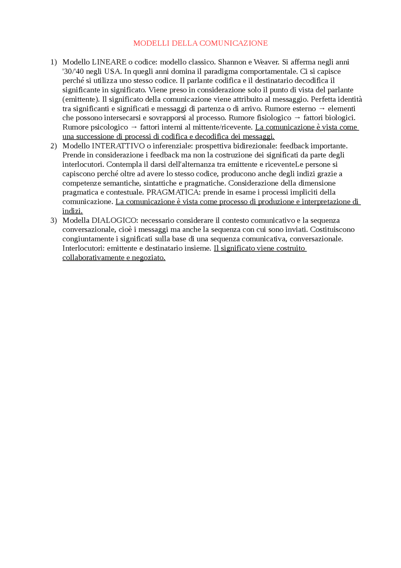 Modelli Della Comunicazione Docsity