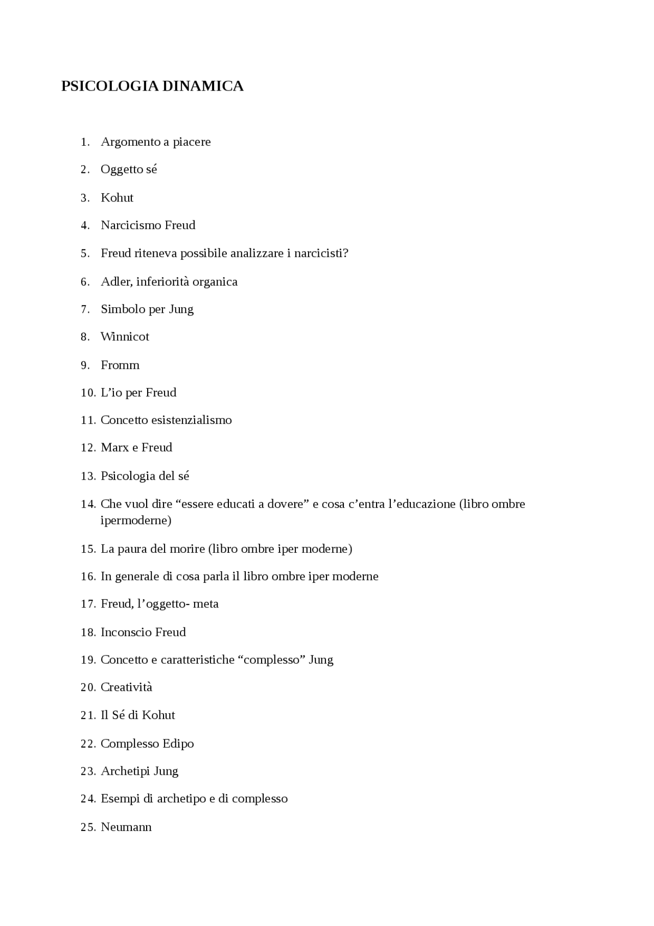 Domande Esame Psicologia Dinamica Docsity