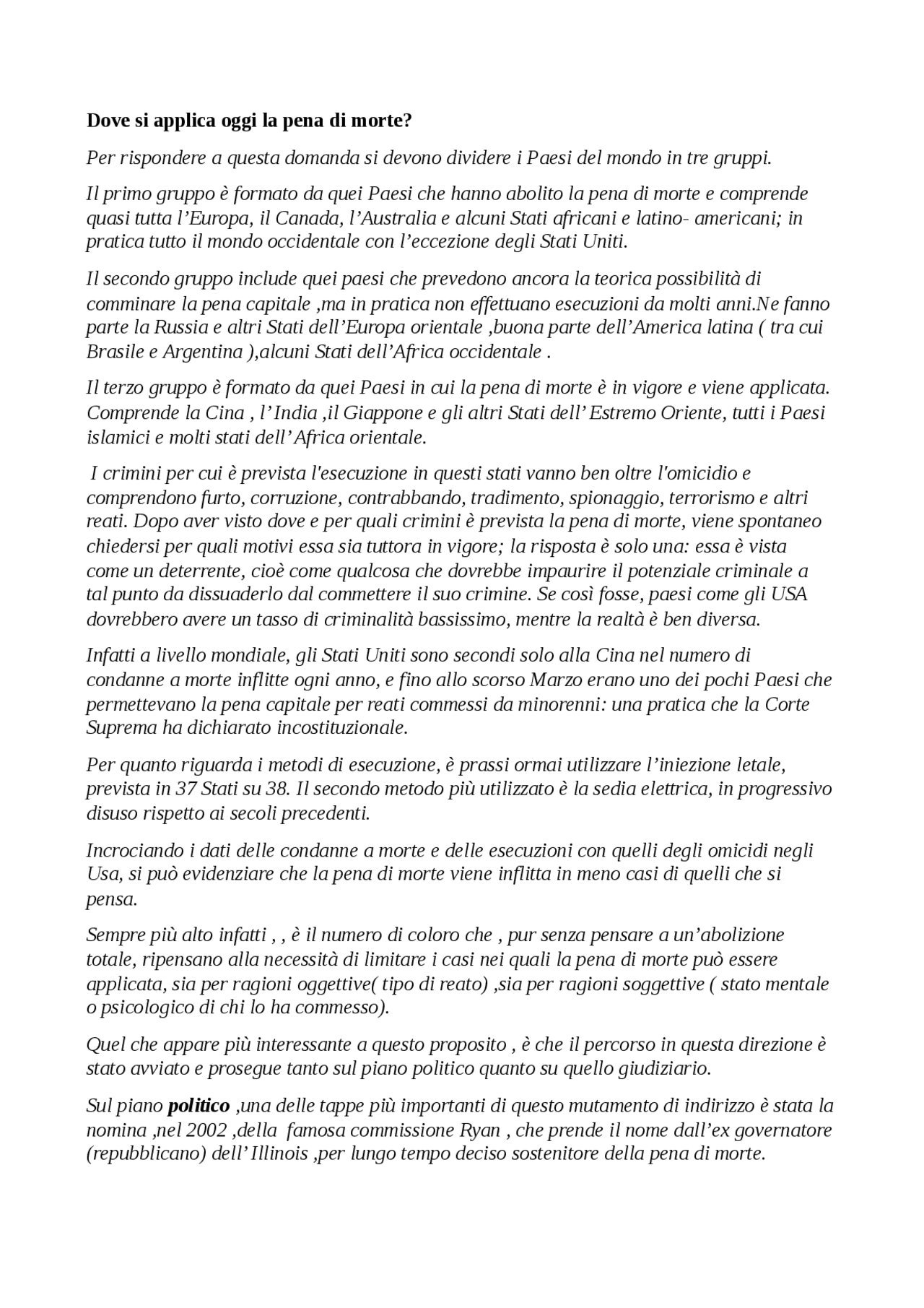 La Pena Di Morte Oggi Appunti Di Diritto Penale Docsity