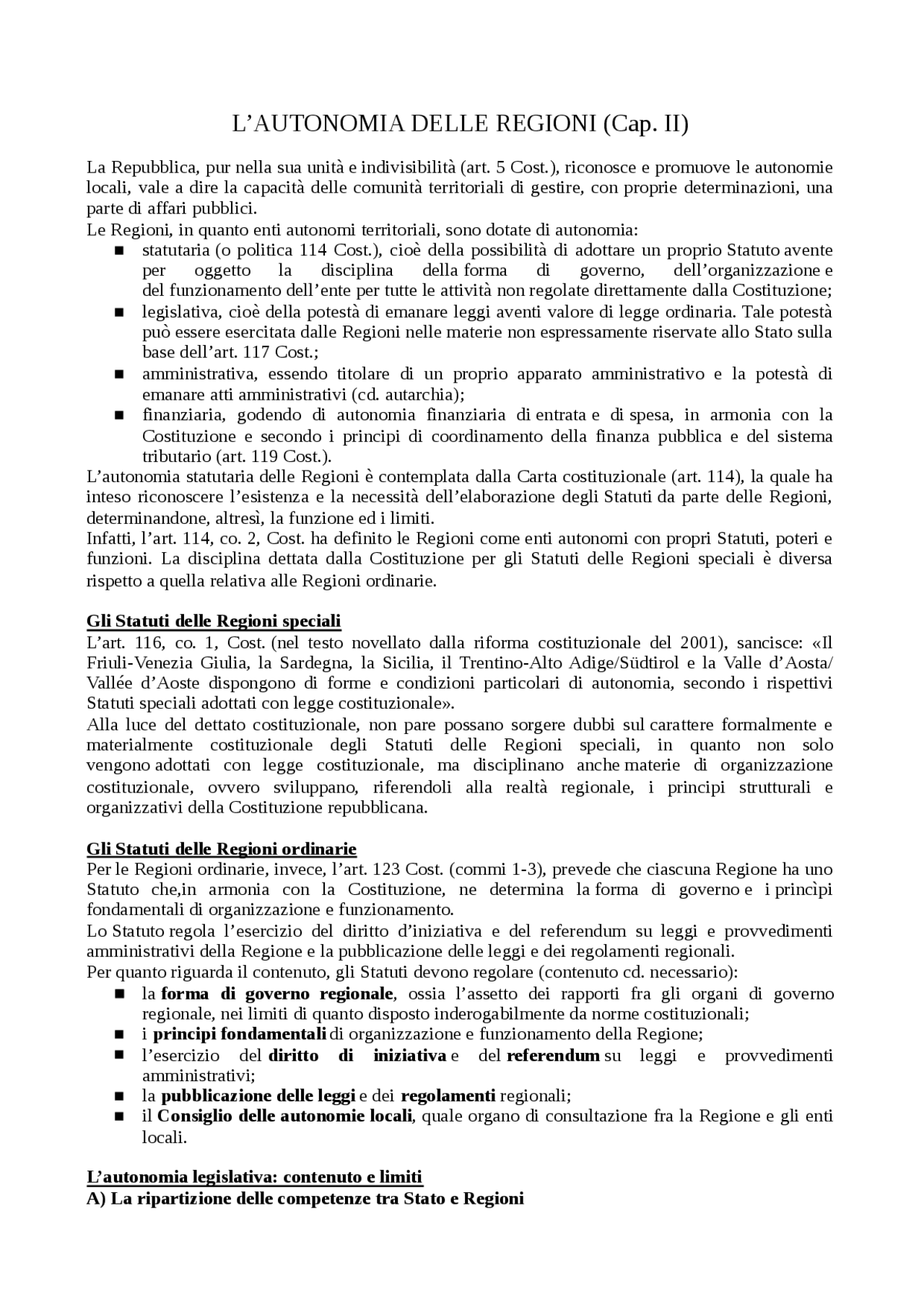 Autonomia Delle Regioni Docsity