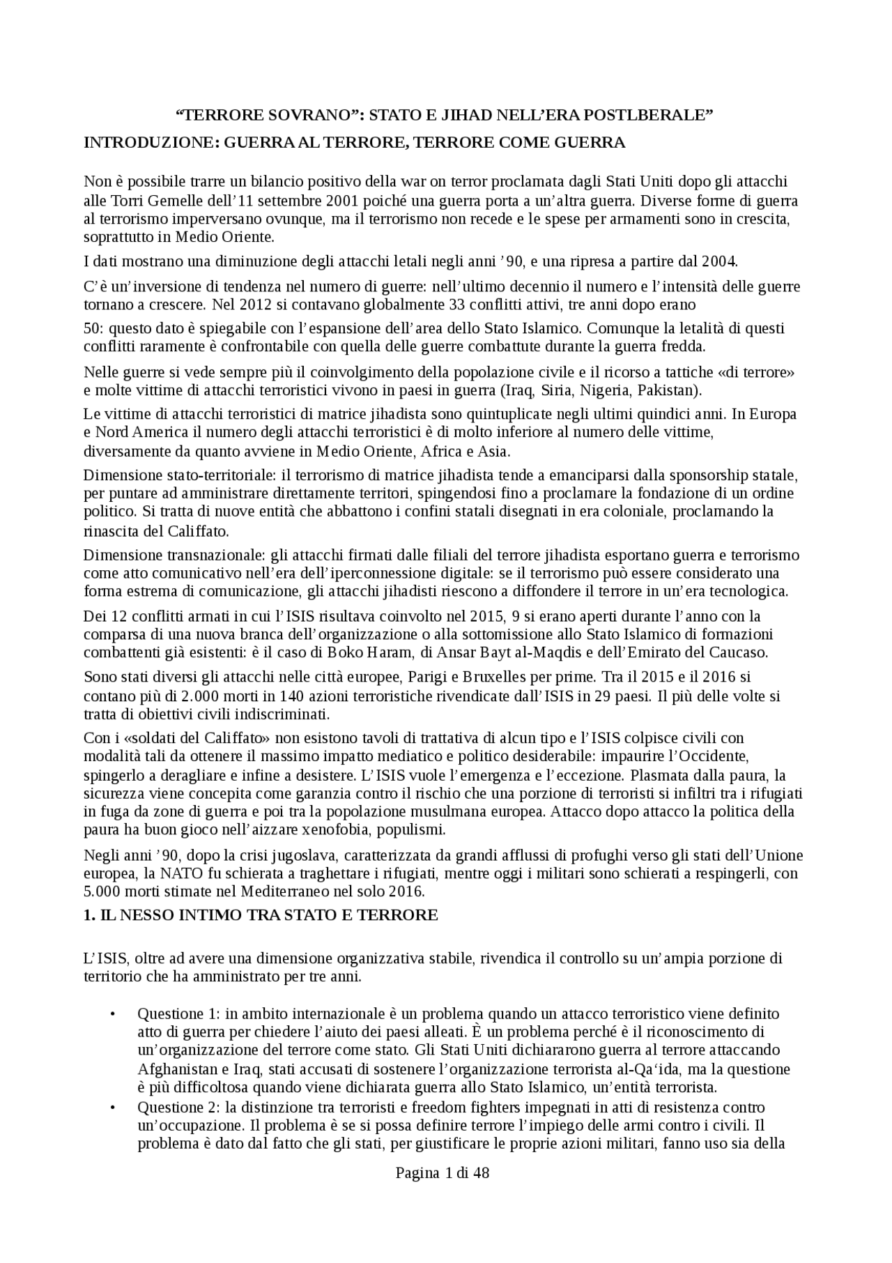 Riassunto Terrore Sovrano Docsity
