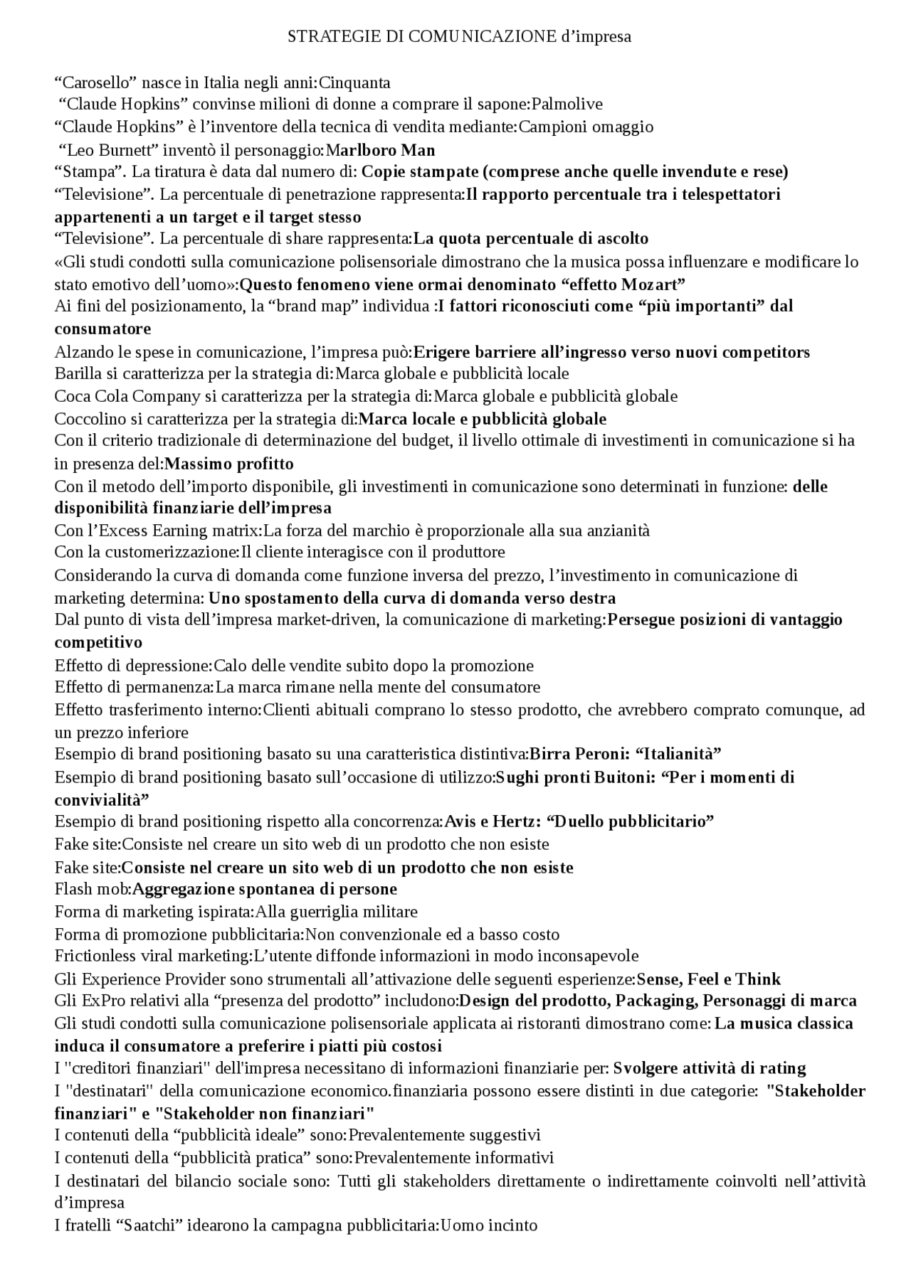 Test Strategia Comunicazione Dimpresa Docsity