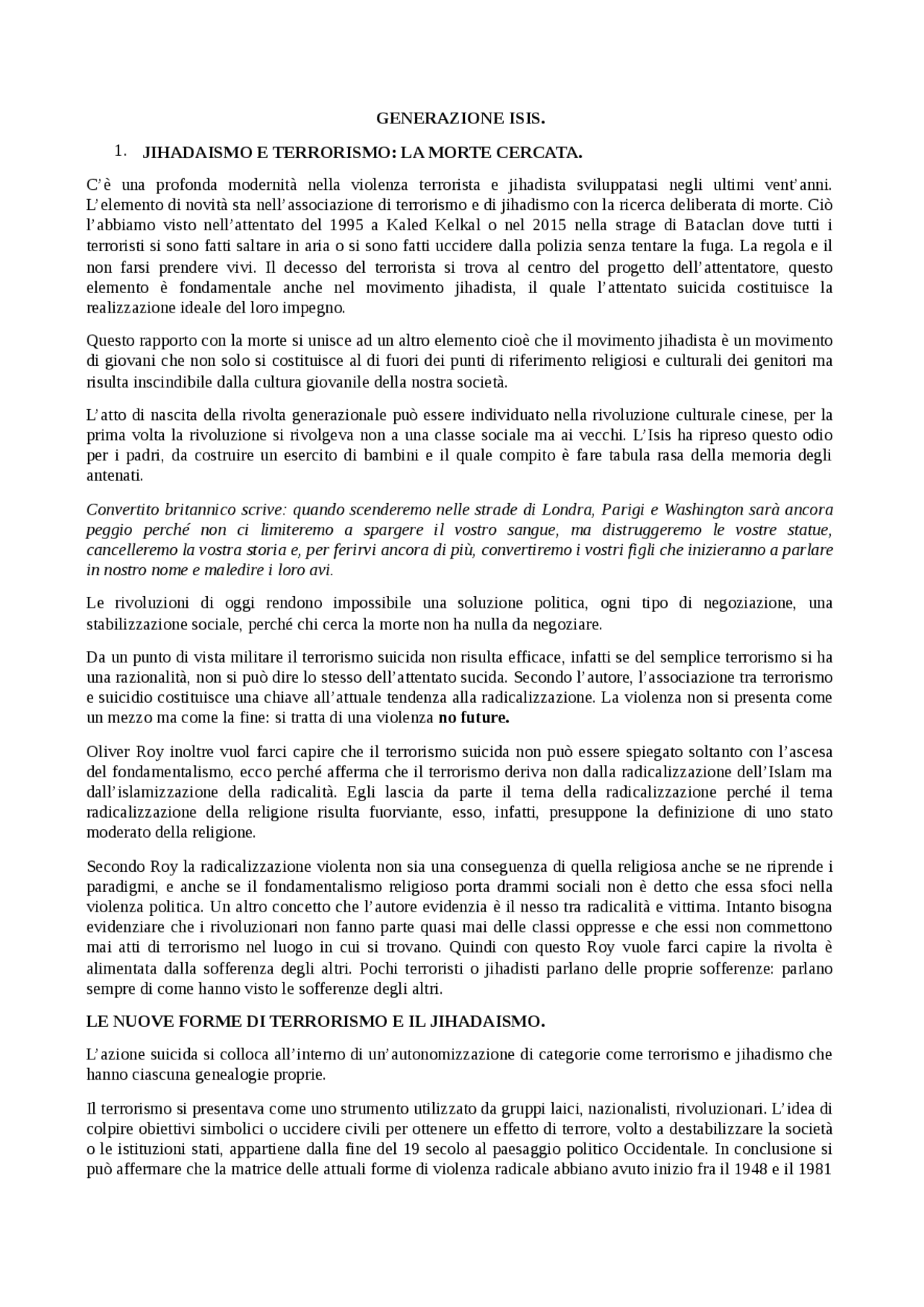 Riassunto Generazione Isis Docsity