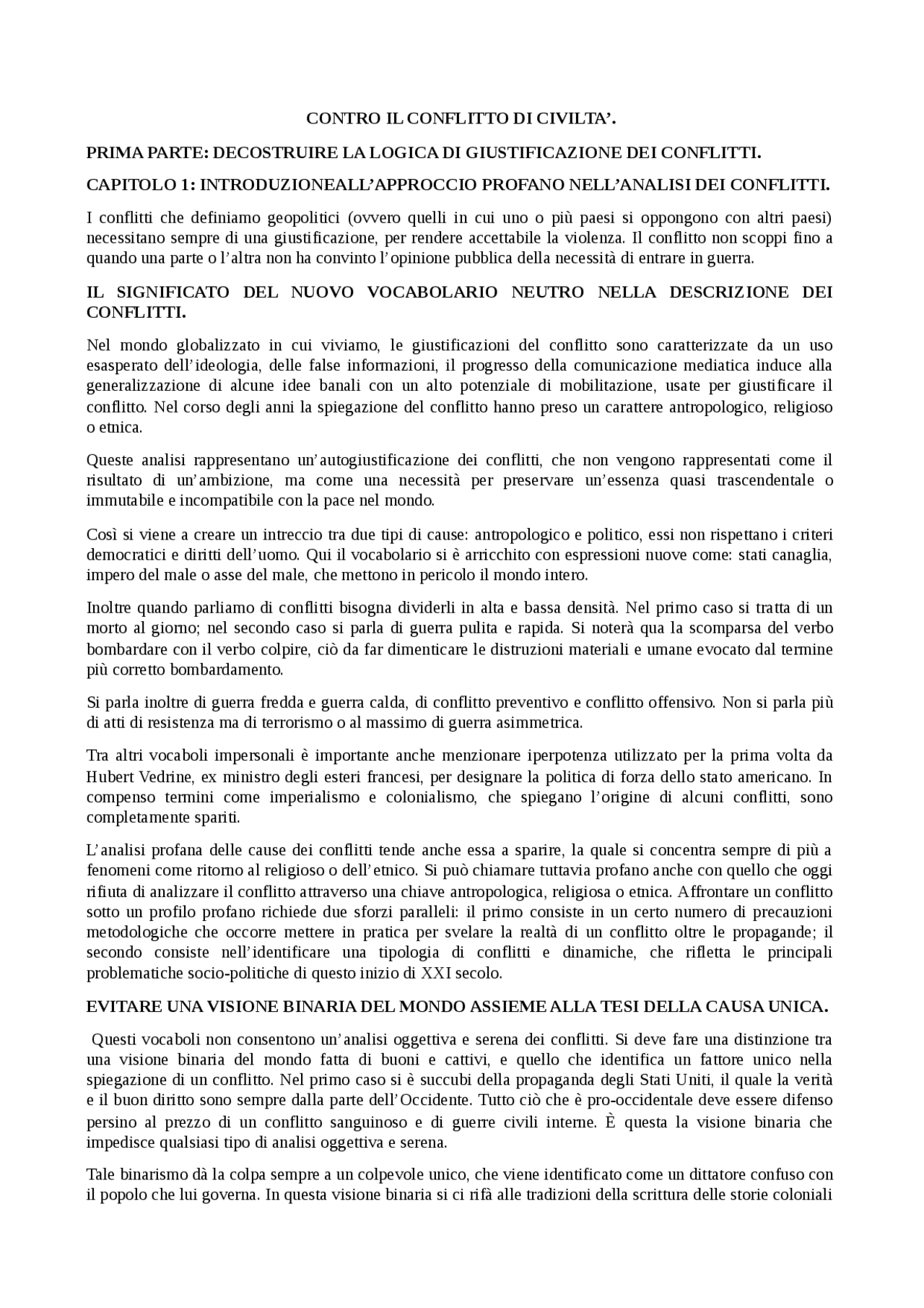 Riassunto Contro Il Conflitto Di Civiltà Docsity