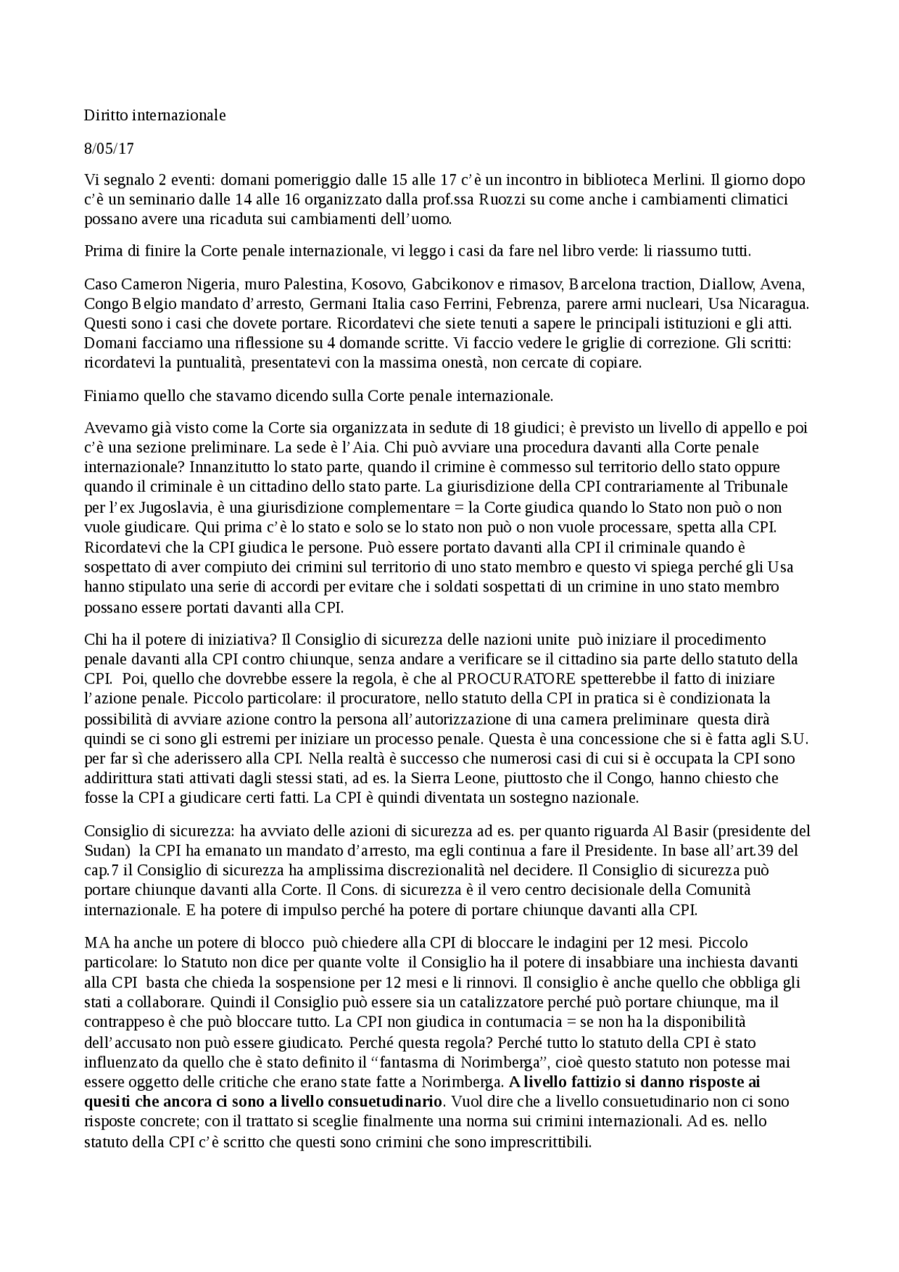 Diritto Internazionale Profssa Cantoni Docsity