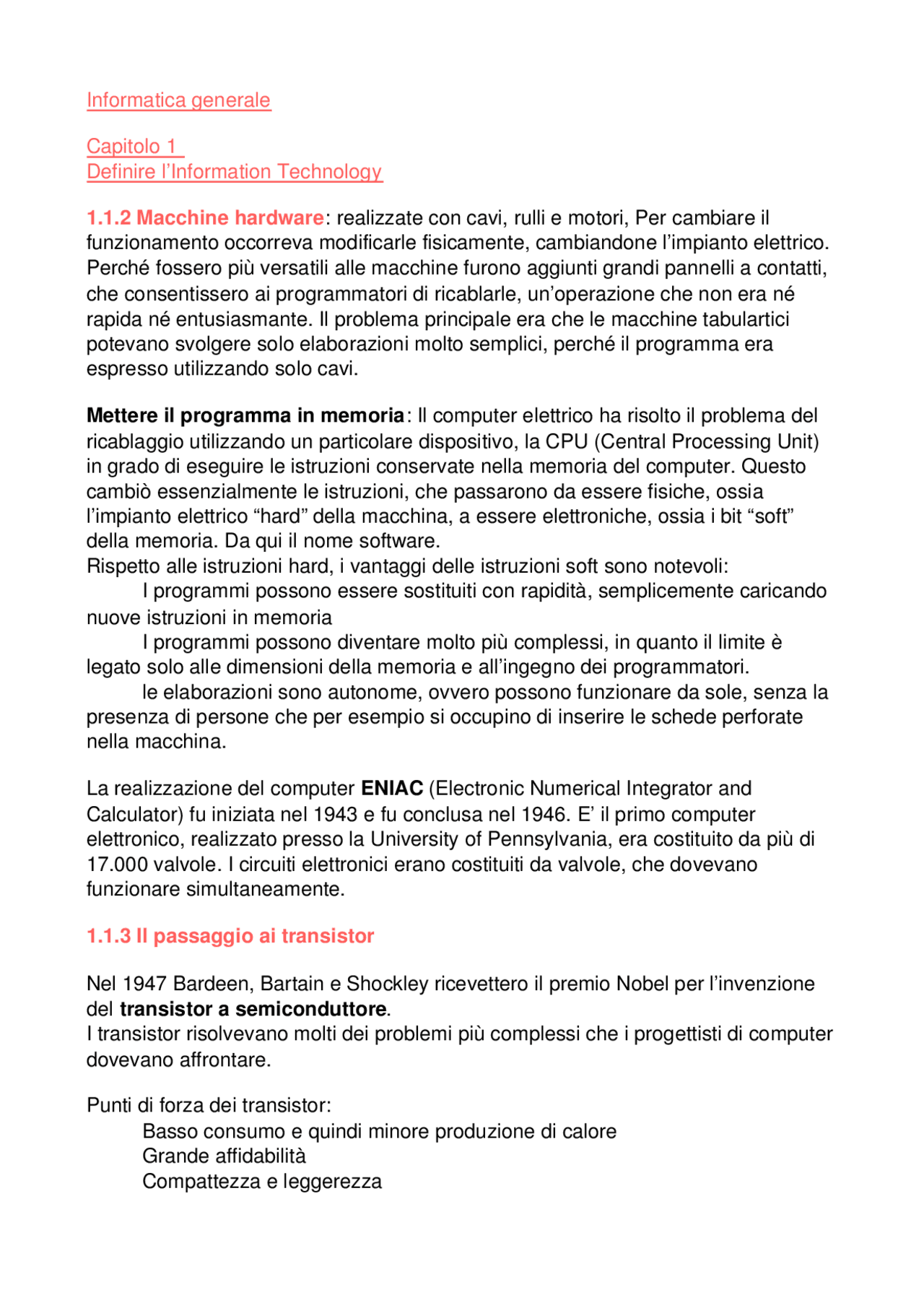 Riassunto Informatica Libro Fluency Docsity