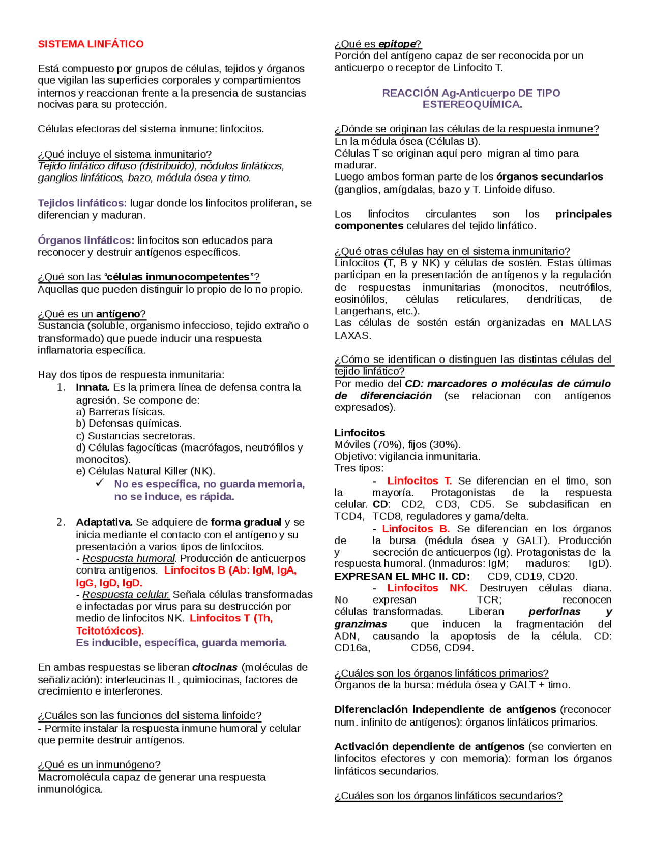Sistema LinfÁtico Histología Docsity