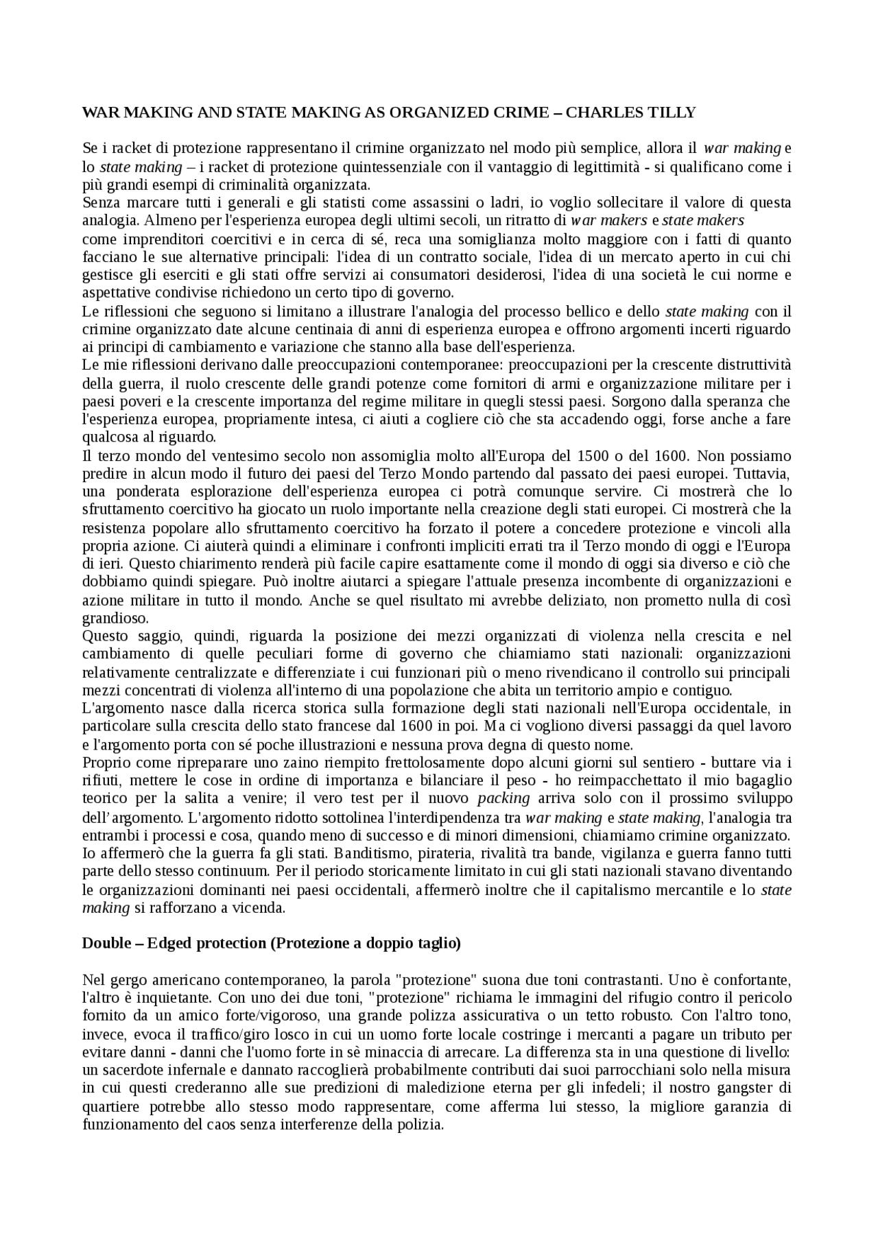 War making and state making as organized crime, C. Tilly - Docsity