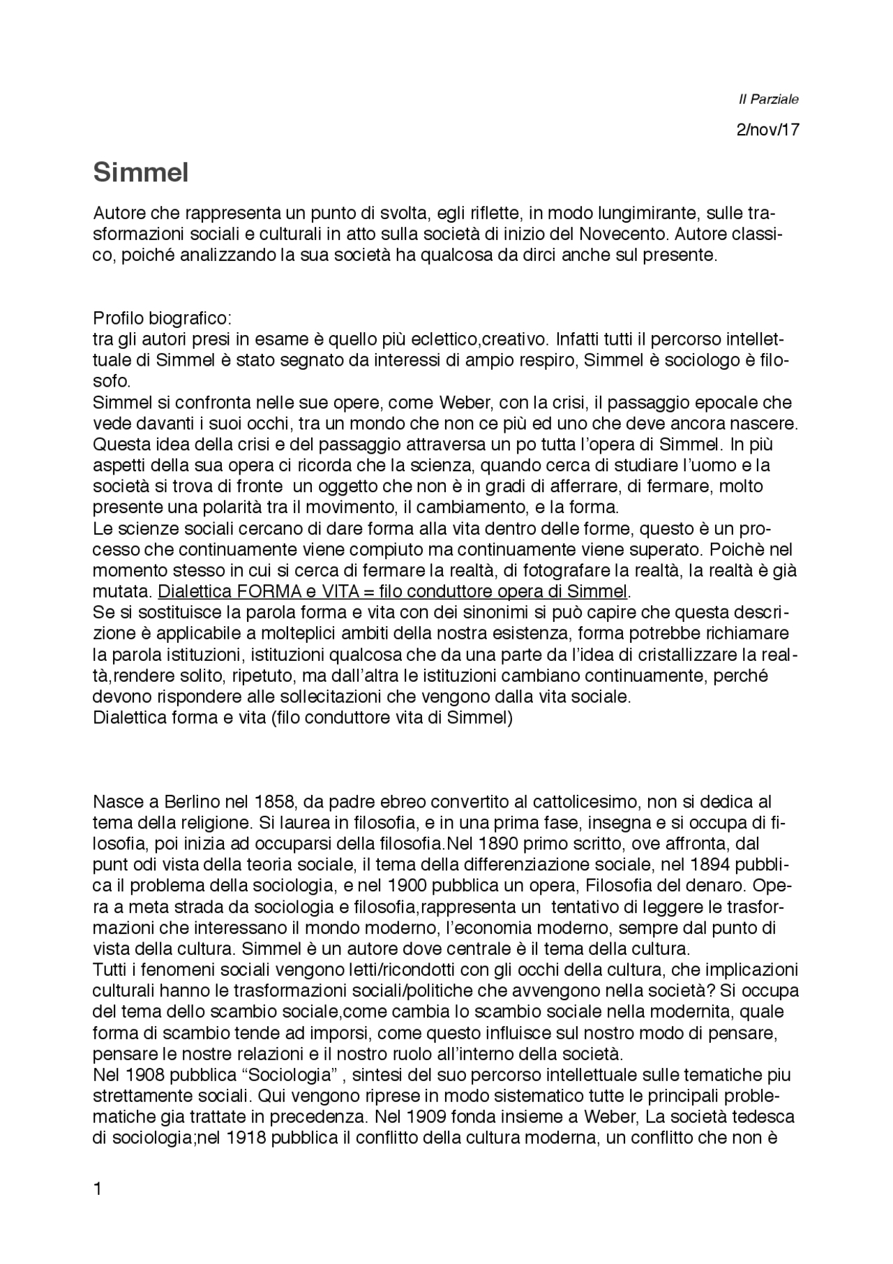Appunti Simmel E Parsons Sociologia Dei Processi Culturali Docsity