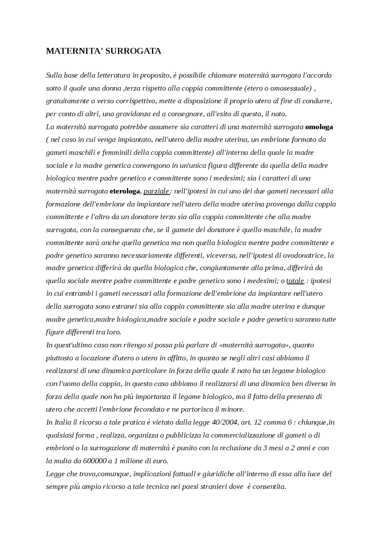 MaternitÀ Surrogata Docsity