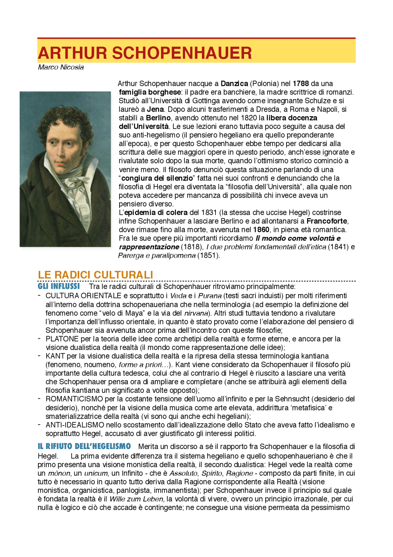 Riassunto Su Arthur Schopenhauer Docsity
