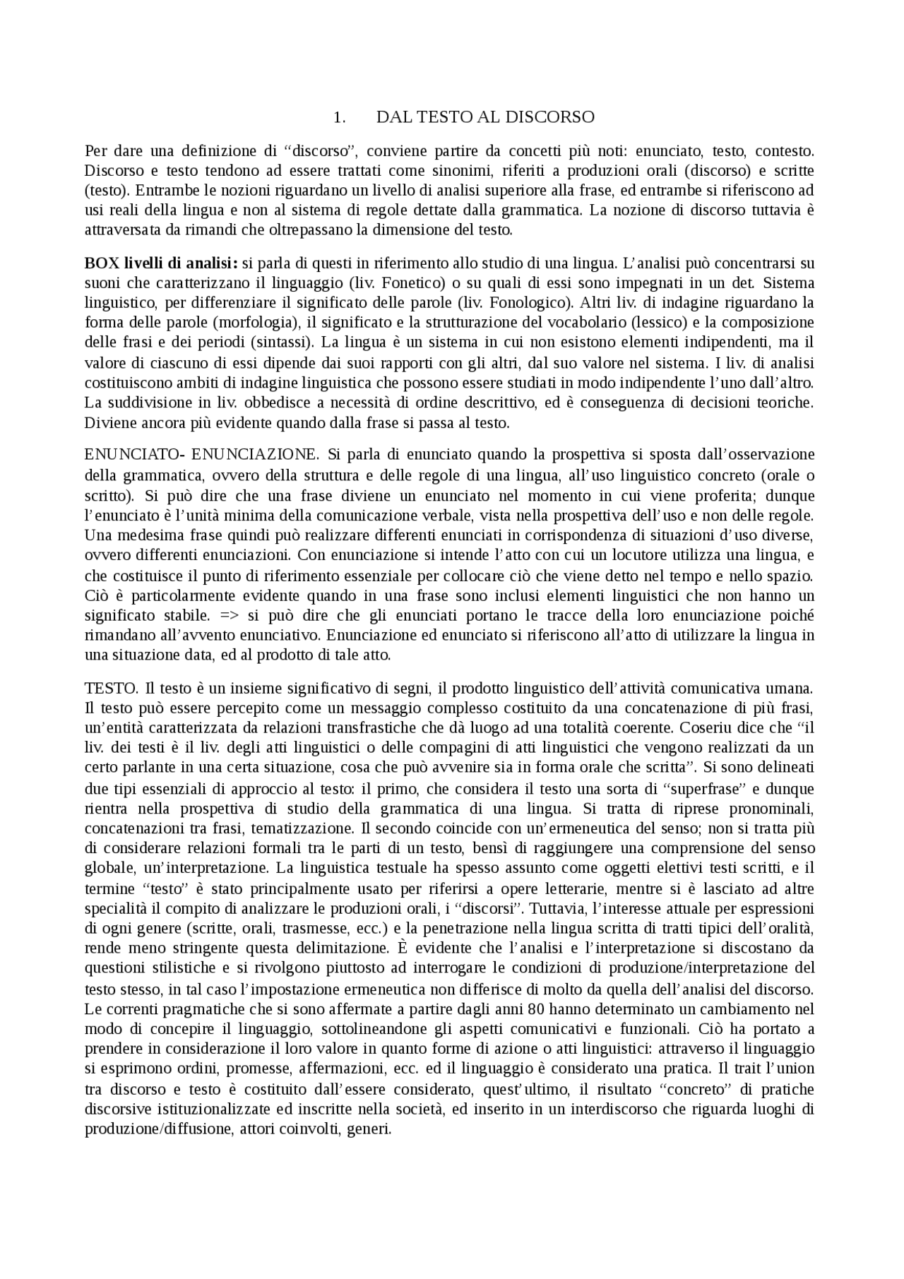 Comunicazione E Analisi Del Discorso Docsity