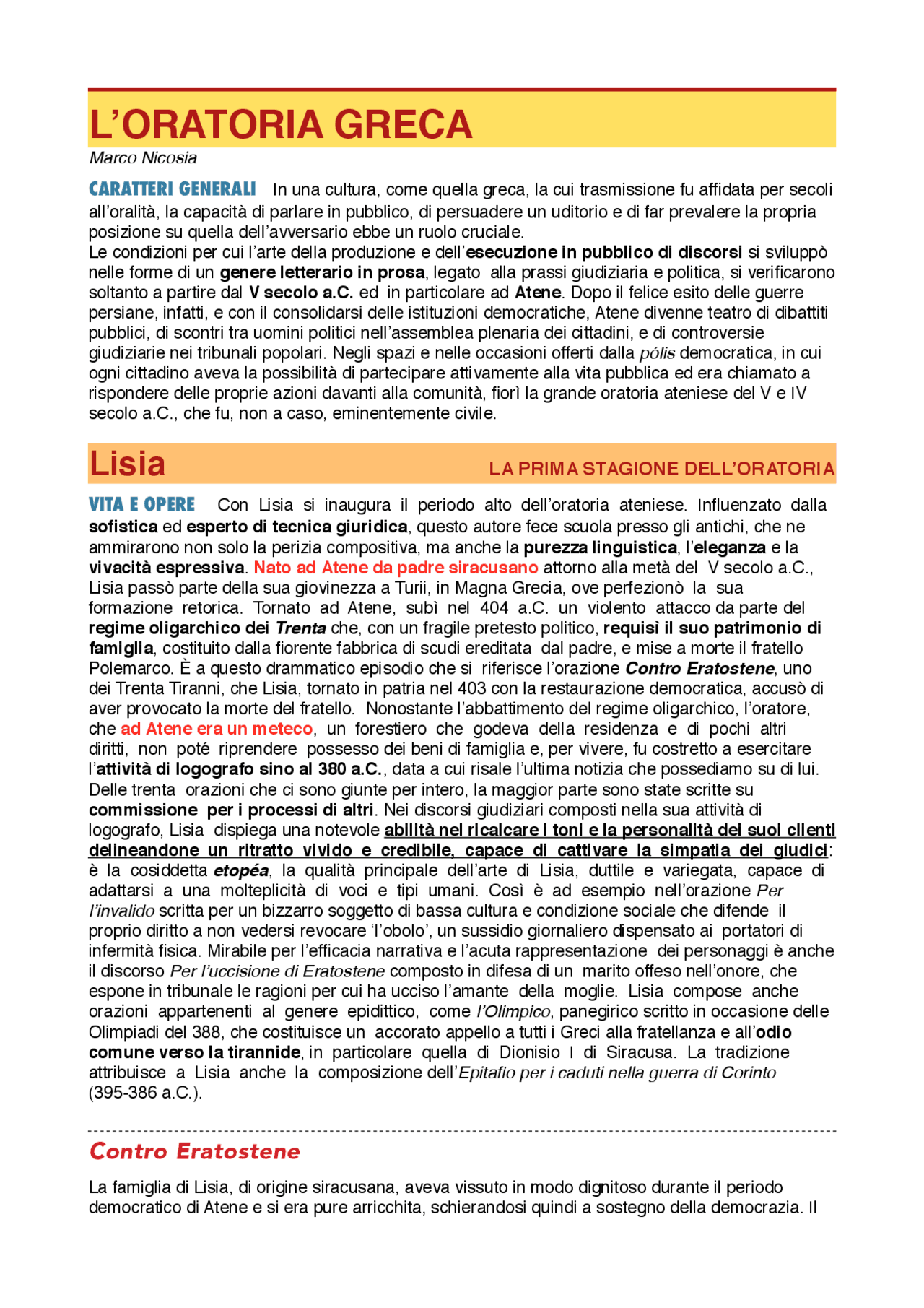 Lisia E Loratoria Greca Docsity