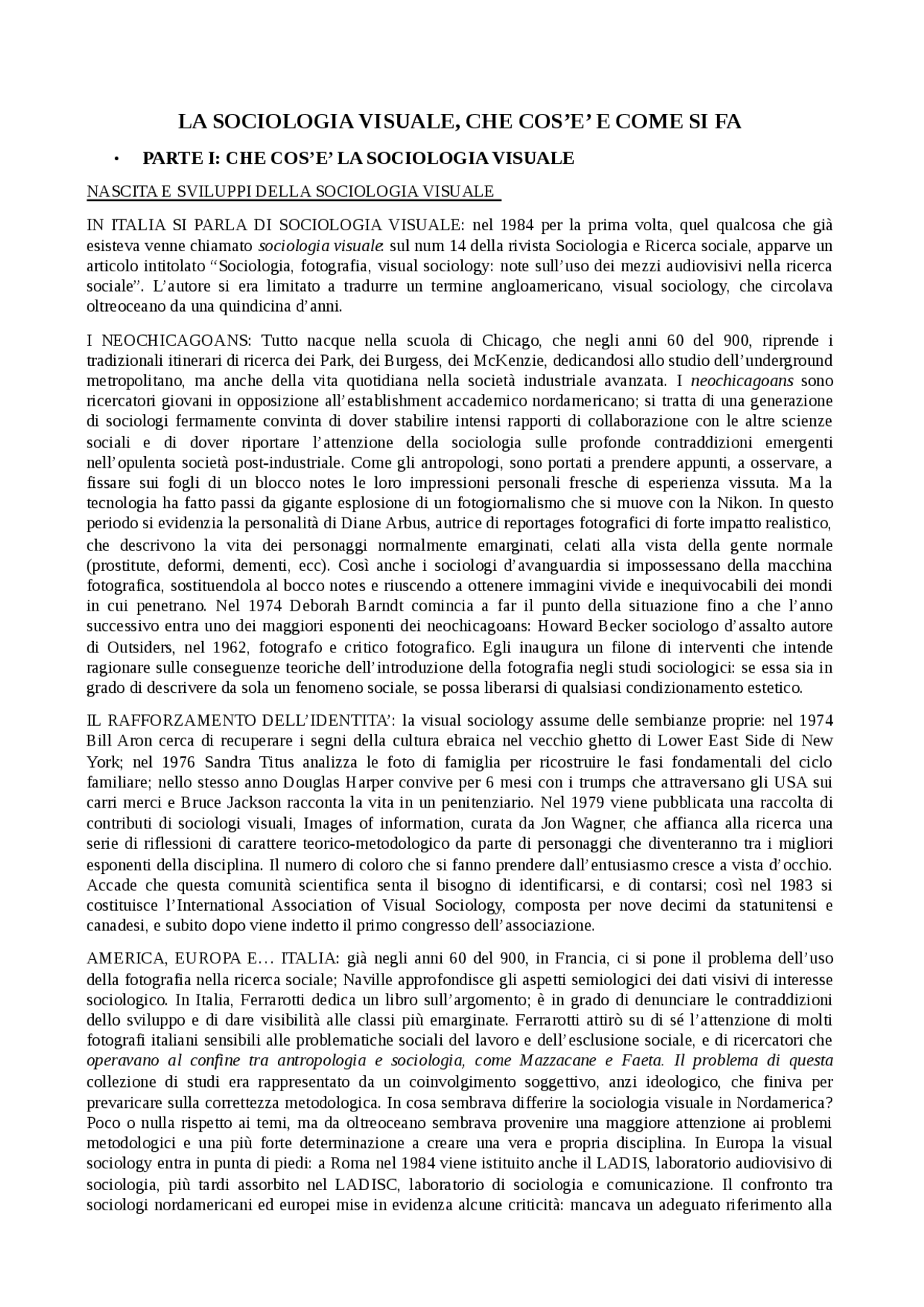 Sociologia Visuale Mattioli Docsity