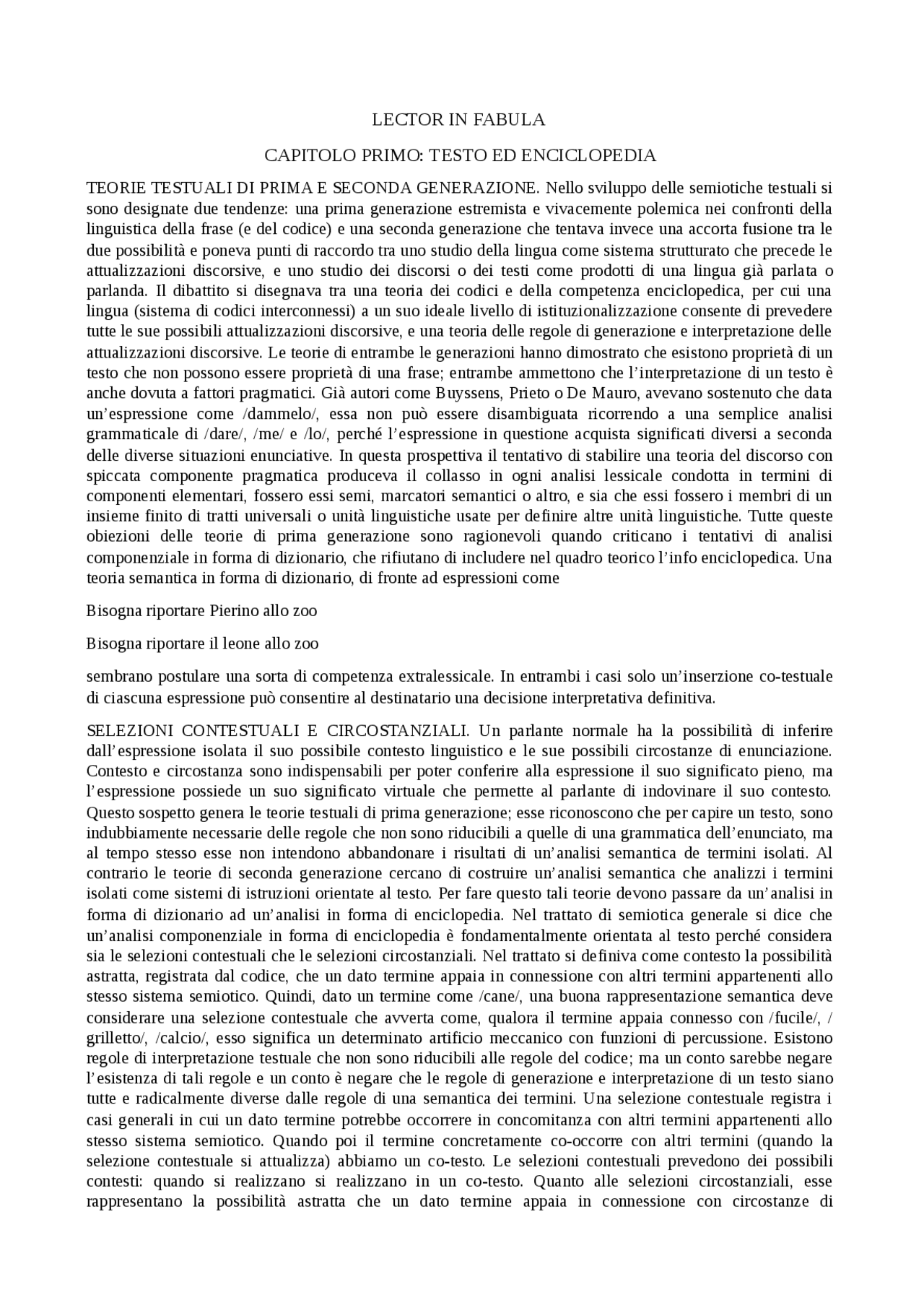 Lector In Fabula Umberto Eco Prove Desame Di Semiotica Docsity