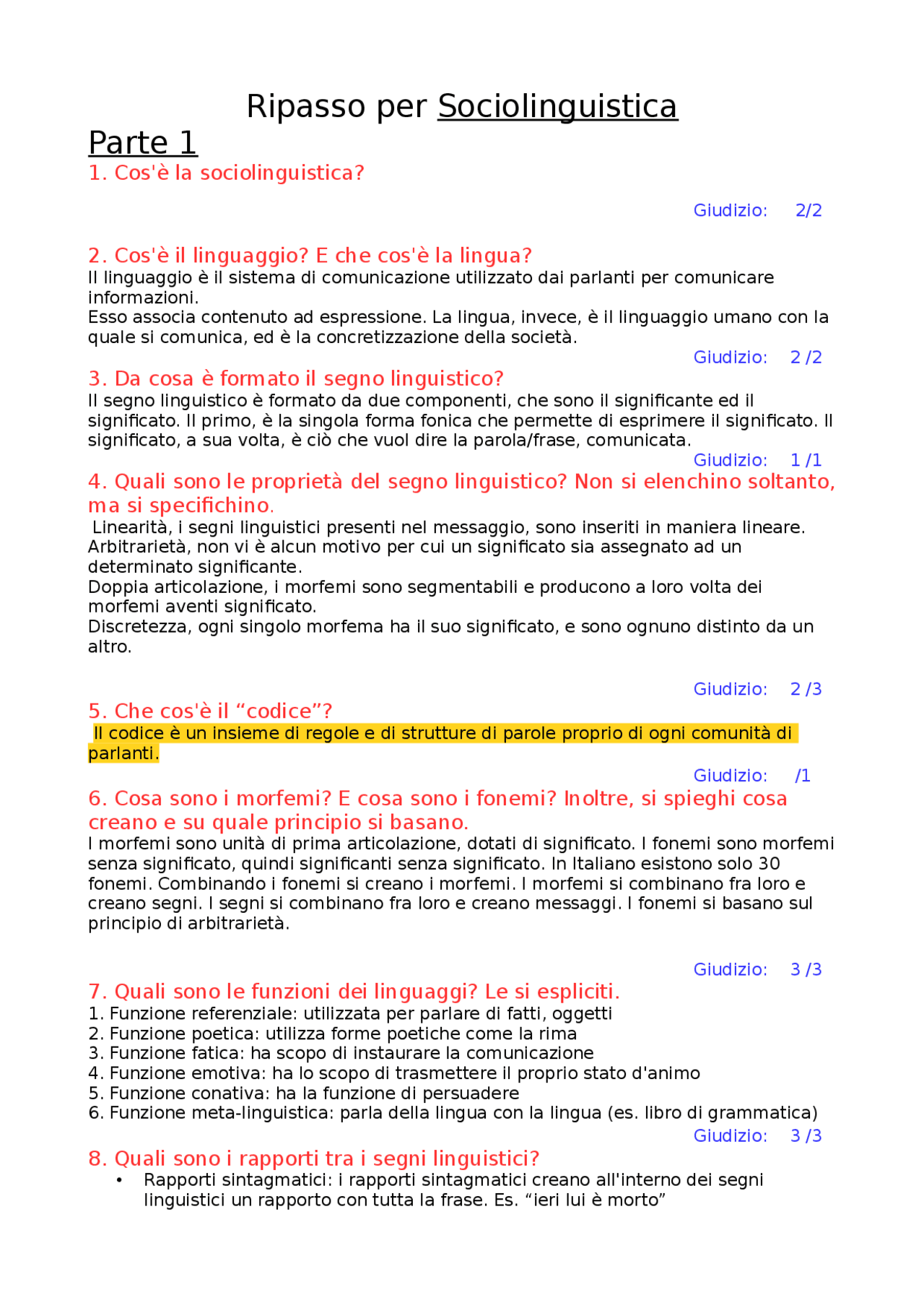 Simulazione Esame Sociolinguistica Docsity