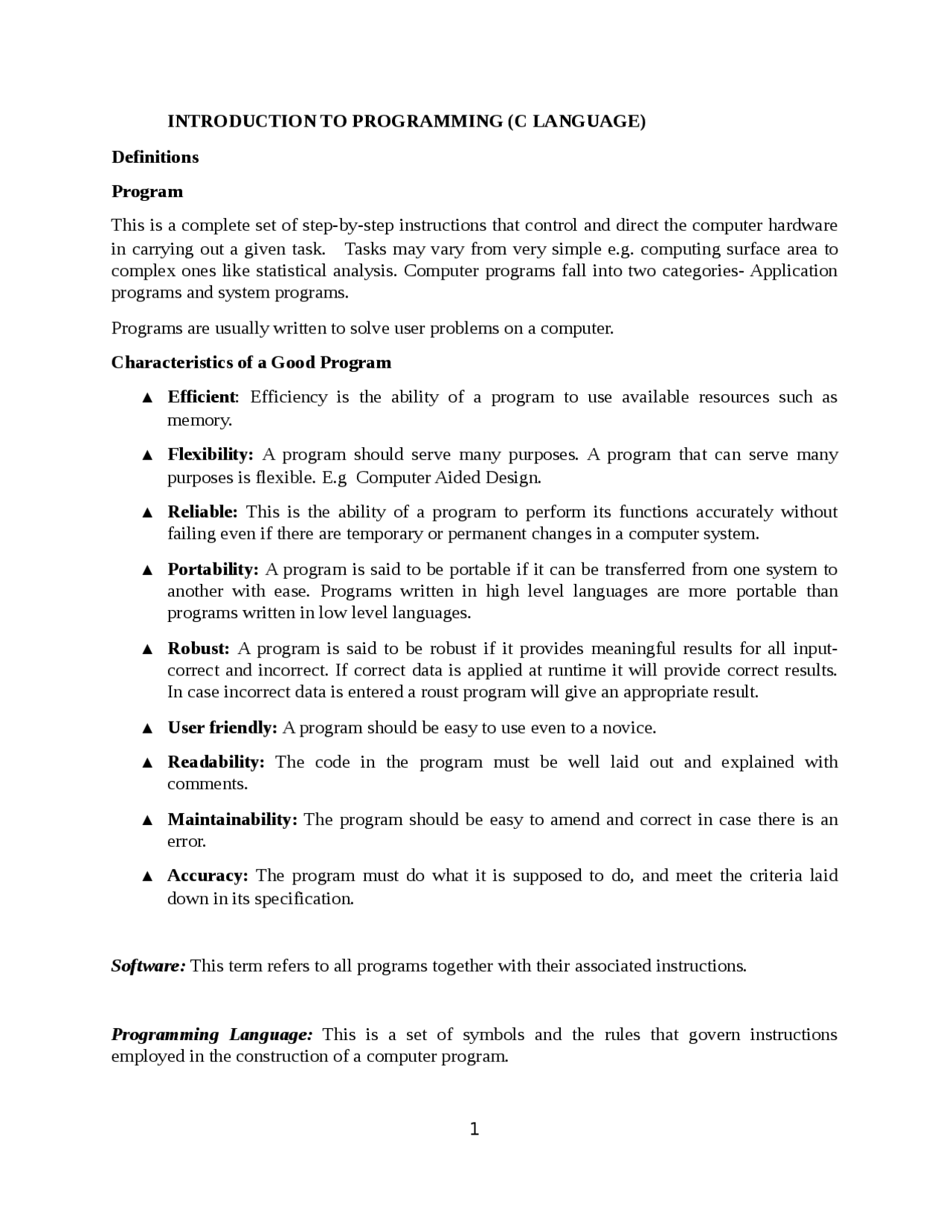 Programming Lecture Notes Docsity