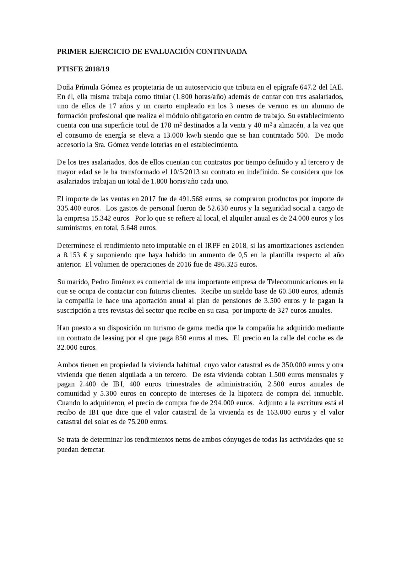 Ejercicio CÁlculo Irpf Procedimientos Y Sistemas Tributarios Docsity